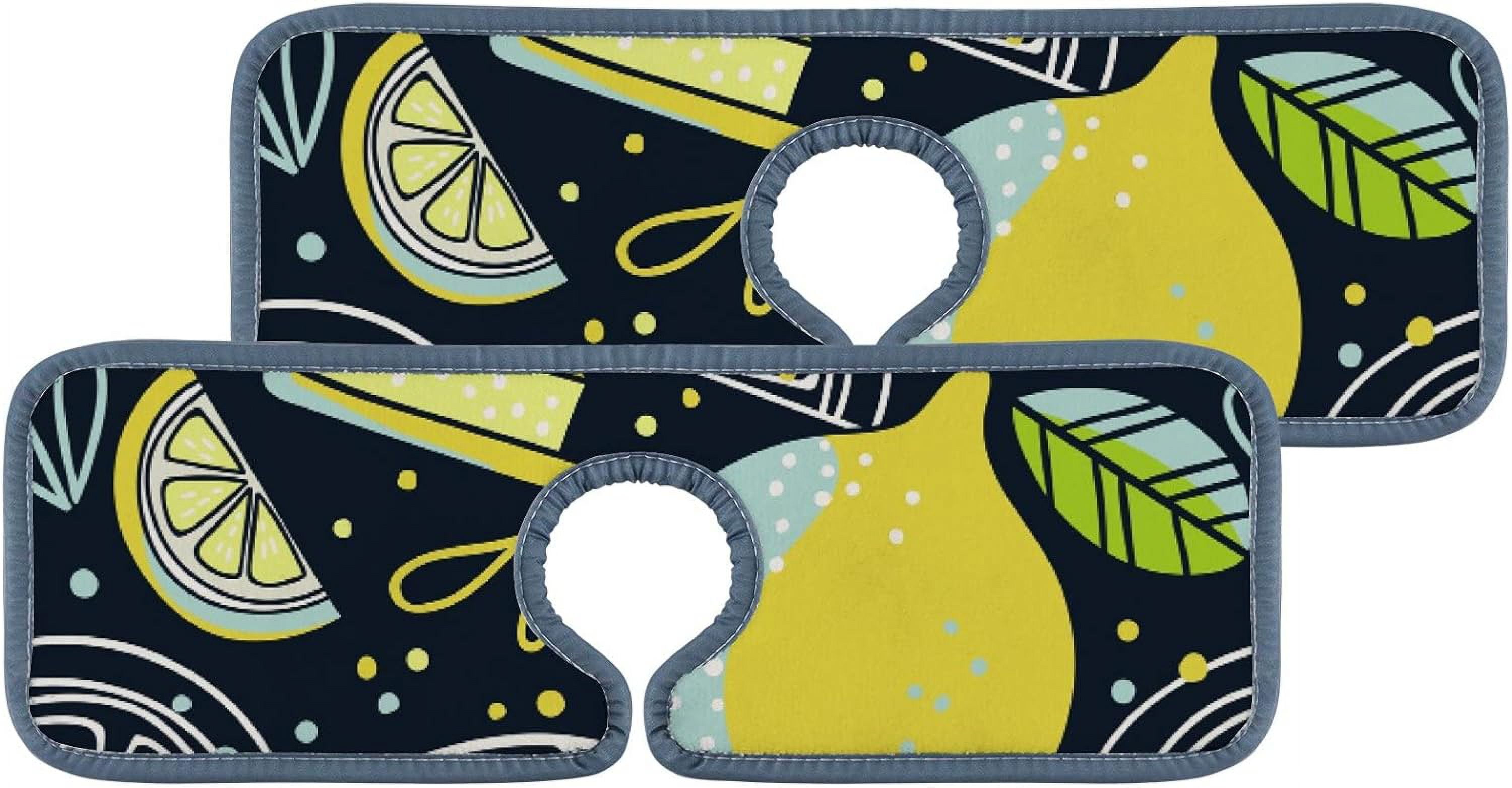 GZHJMY 2PCS Faucet Absorbent Mat, Doodle Lemons Leaves Washable Sink ...