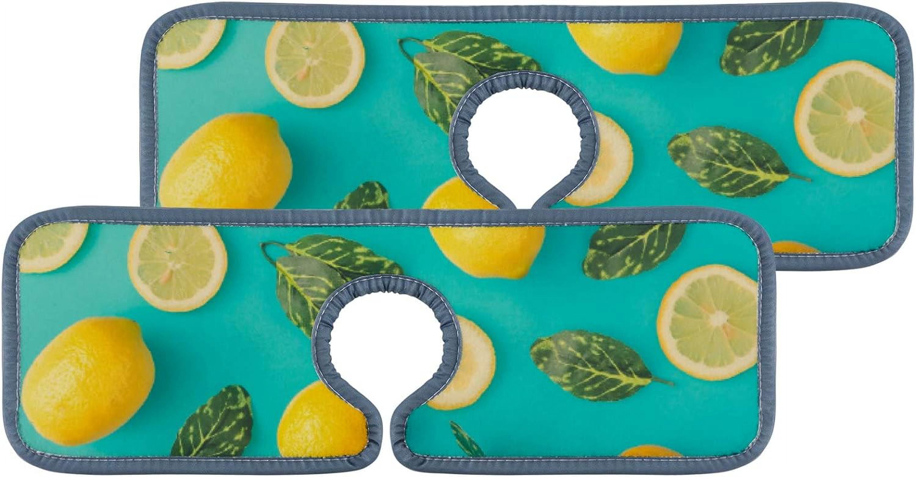 GZHJMY 2PCS Faucet Absorbent Mat, Lemons And Green Leave Washable Sink ...
