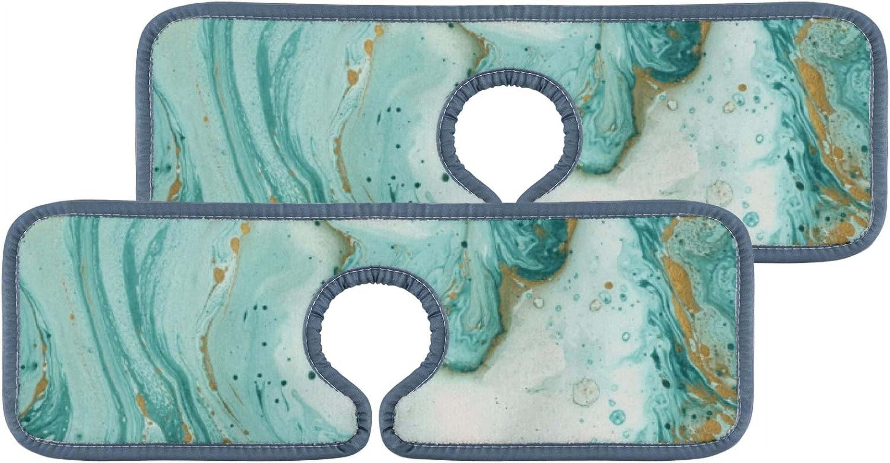 GZHJMY 2PCS Faucet Absorbent Mat, Turquoise Gold Marble Aborbent Sink ...