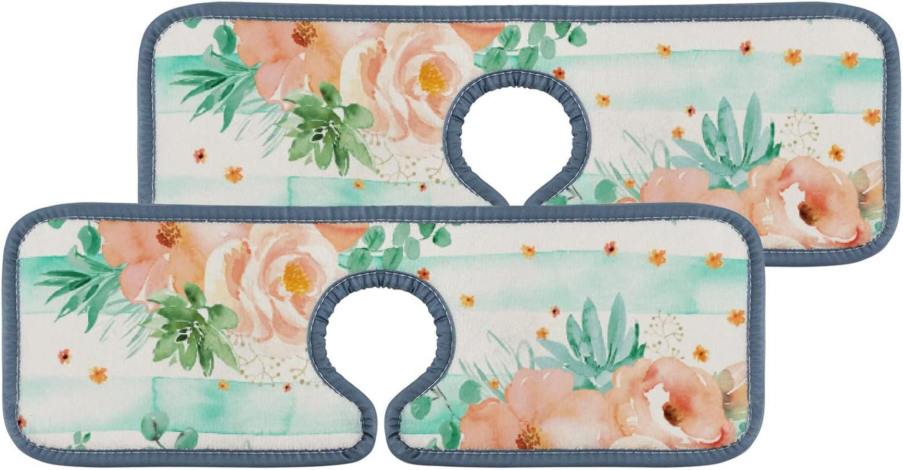 GZHJMY 2PCS Faucet Absorbent Mat, Watercolor Flower Washable Sink ...