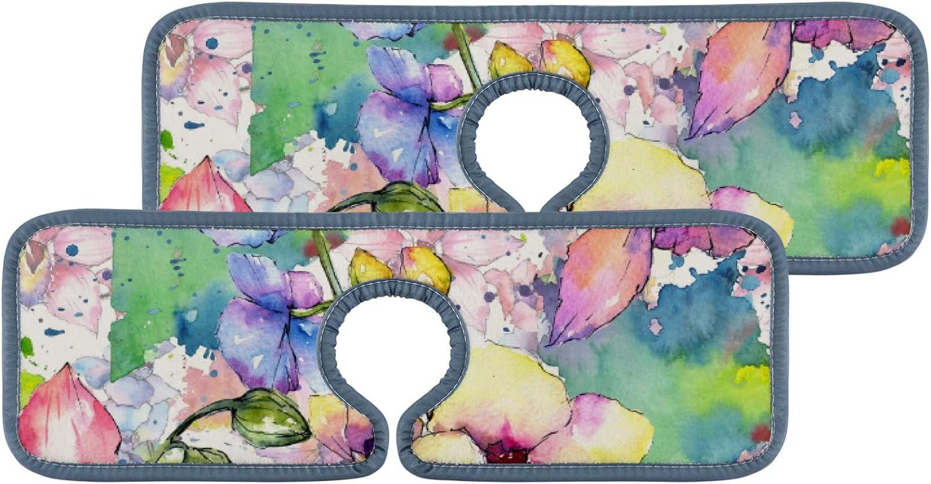 GZHJMY 2PCS Faucet Absorbent Mat, Watercolor Flowers Absorbent Sink ...