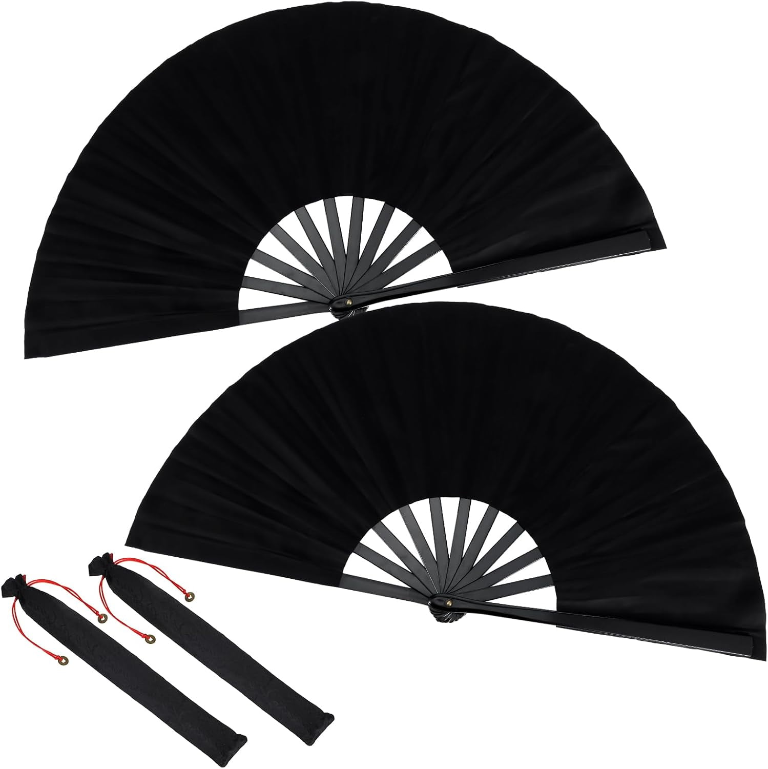 GZHJMY 2Sets Black Hand Fans for Women Foldable, Black Rave Fan Nylon ...