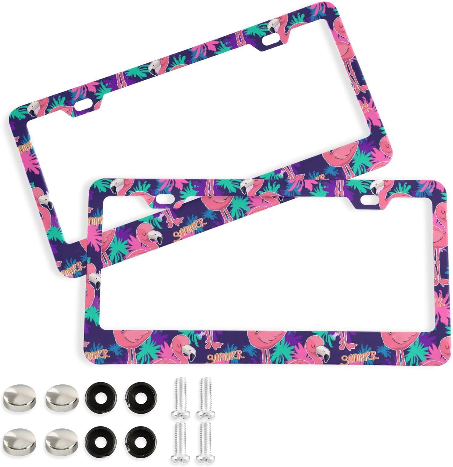 GZHJMY 2pcs Cute Flamingo Pattern License Plate Frame for Car ...