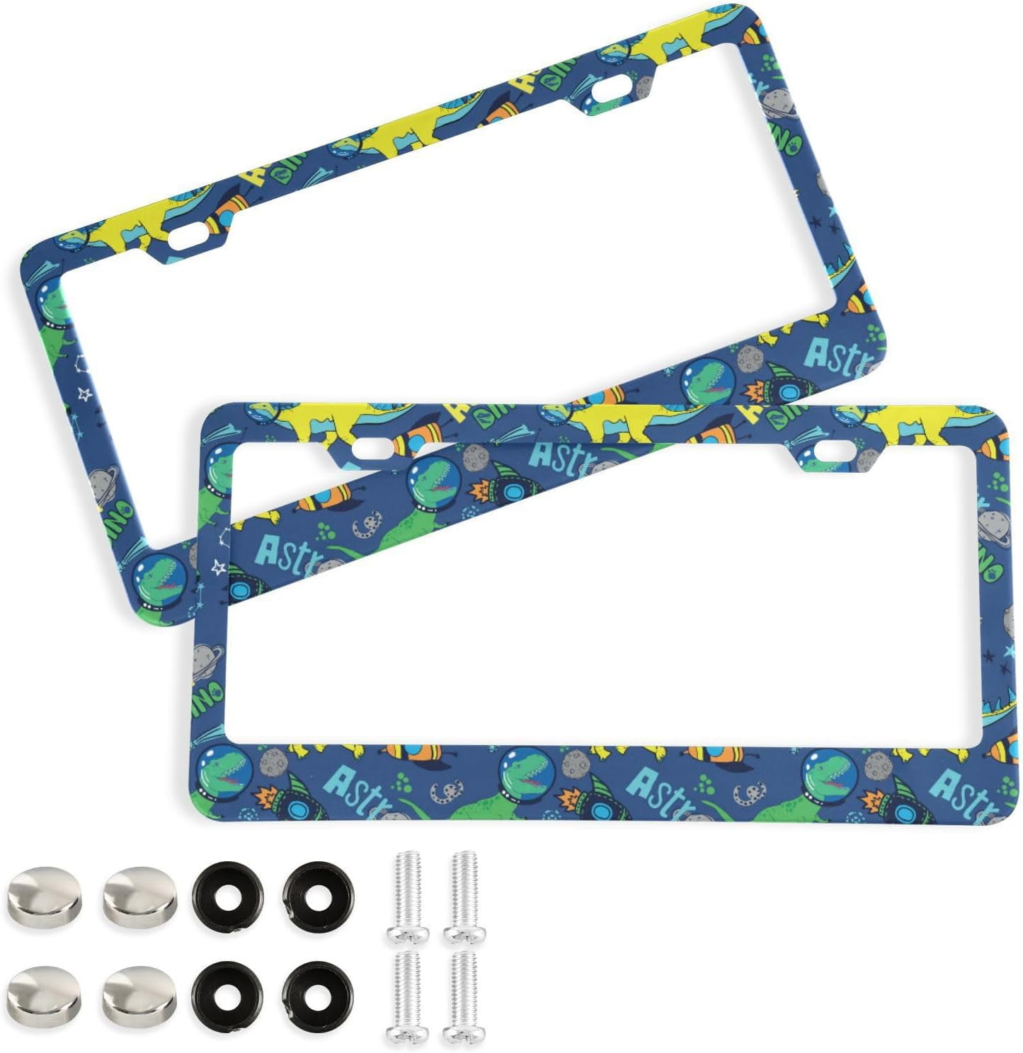 GZHJMY 2pcs Dinosaurs in Space License Plate Frame for Car Decorative ...