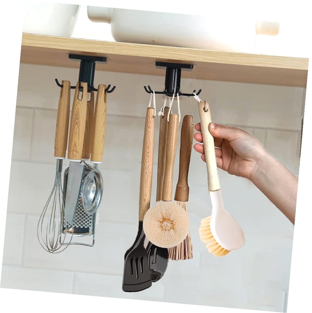 GZHJMY 2pcs Under Cabinet Kitchen Utensil Rack, 360° Rotating Under ...