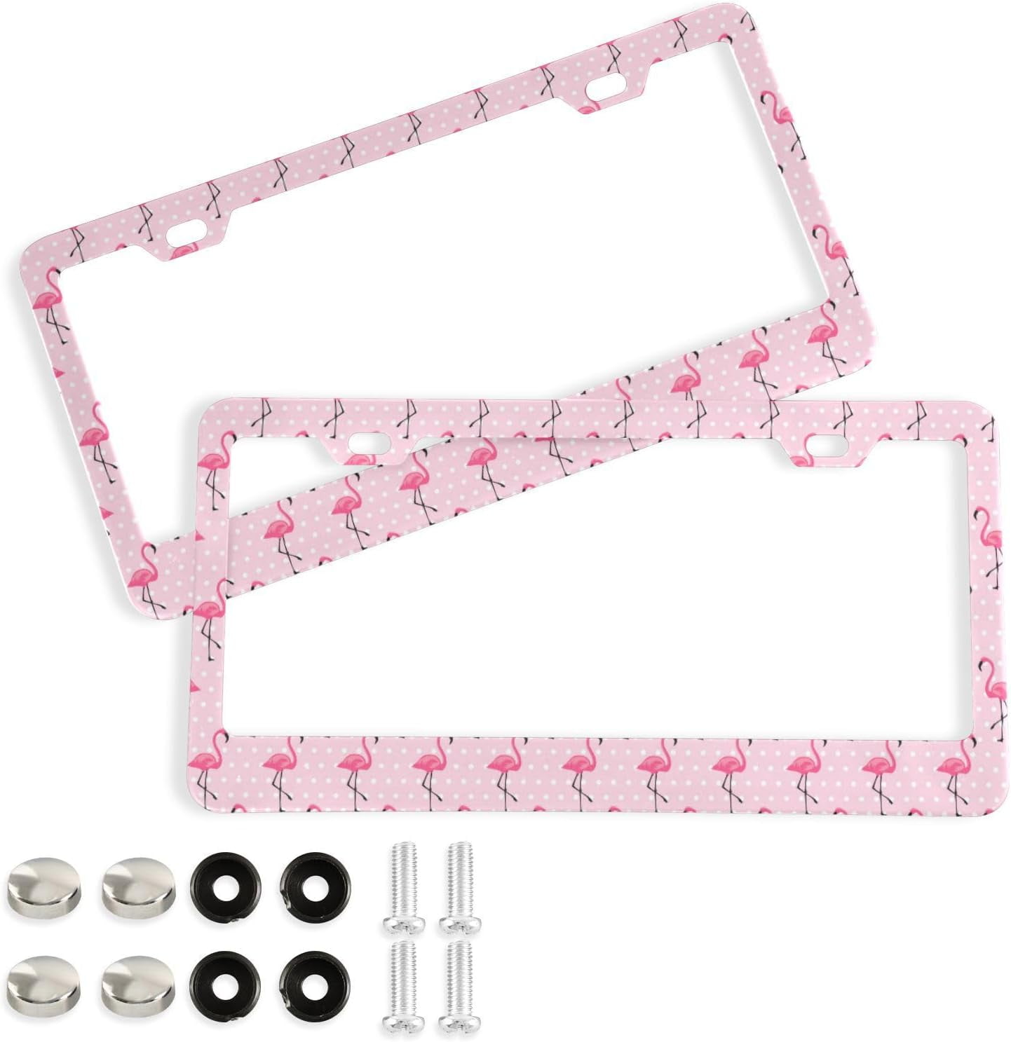 GZHJMY 2pcs White Dots Flamingo License Plate Frame for Car Decorative ...