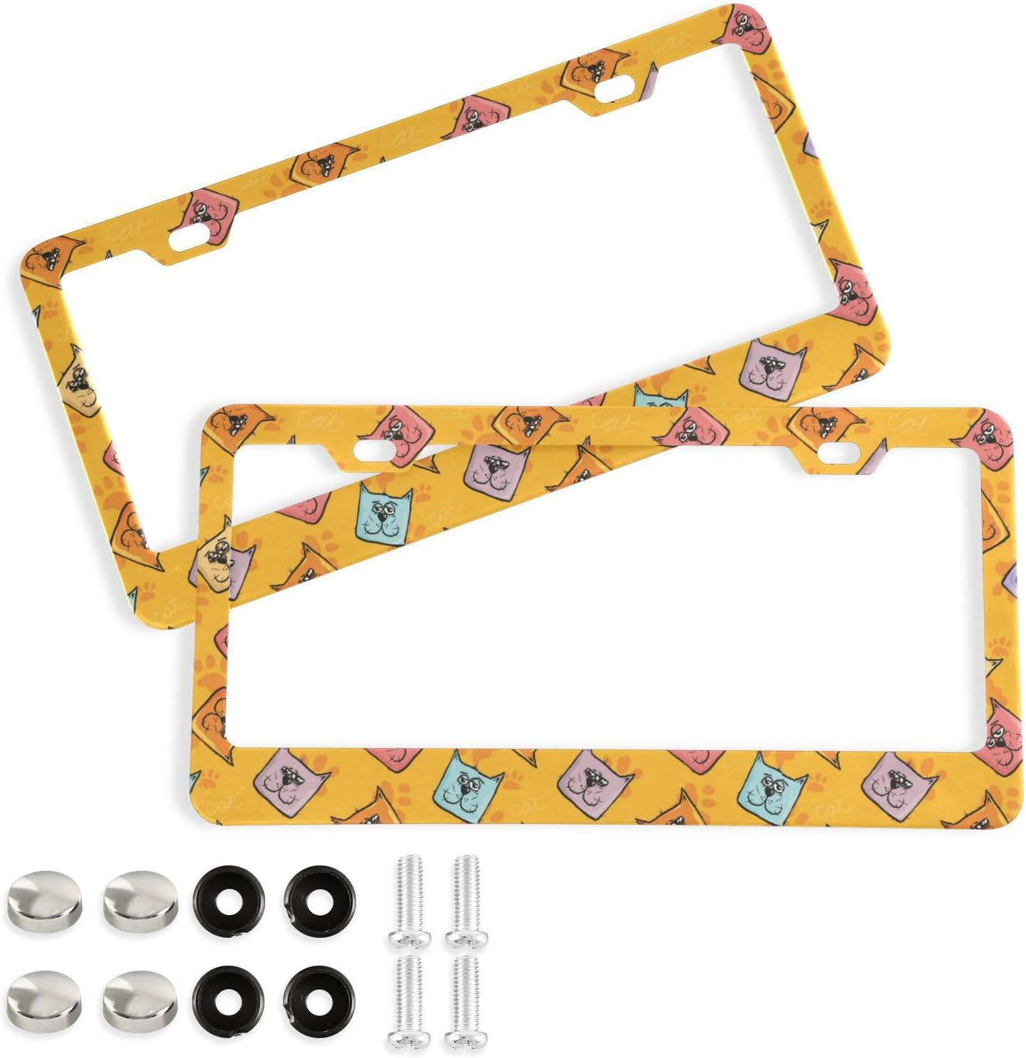 GZHJMY 2pcs Yellow Funny Cat License Plate Frame for Car Decorative ...