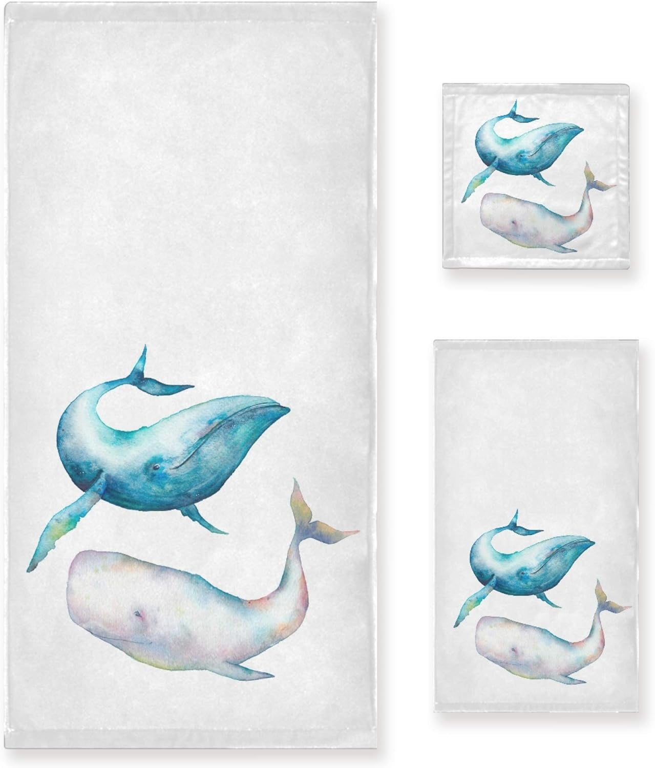 GZHJMY 3-Piece Towel Set,Watercolor Blue Humpback Whale Bath Towel Sets ...