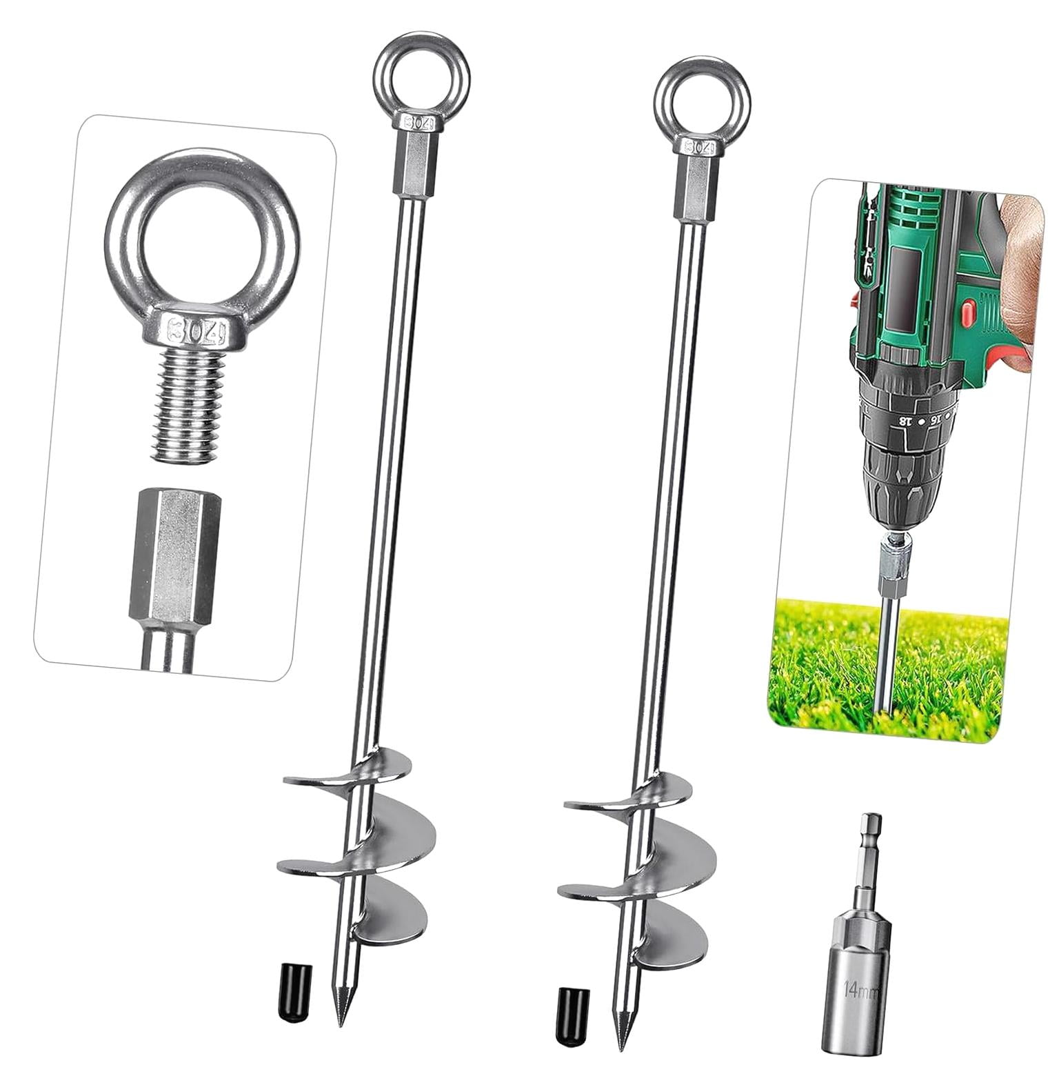 GZHJMY 30'' Ground Anchors Screw in 12mm Solid Steel, 3" Spiral with ...