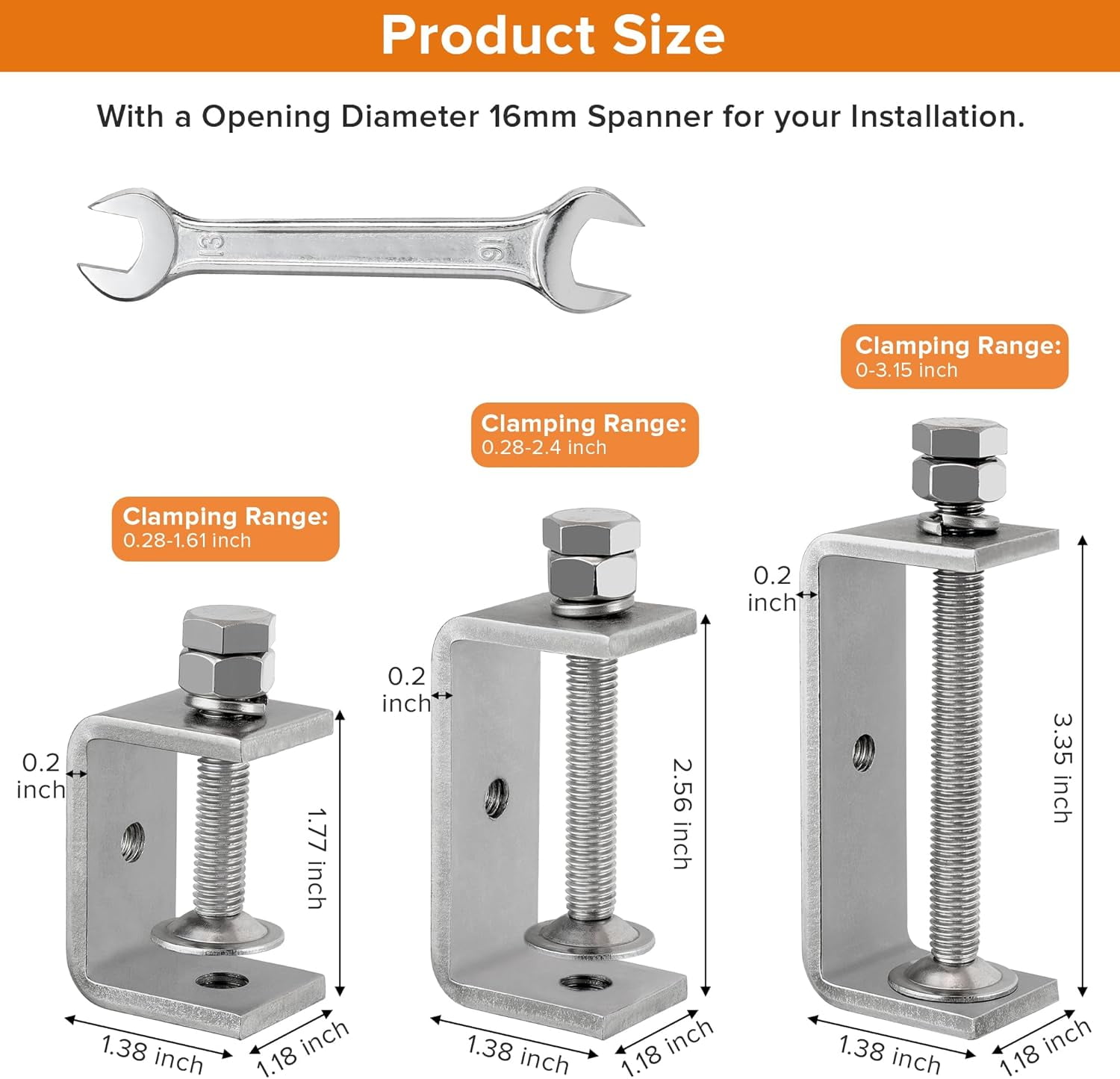 GZHJMY 304 Stainless Steel C Clamp, 3.375 Inch Woodworking Clamp for ...