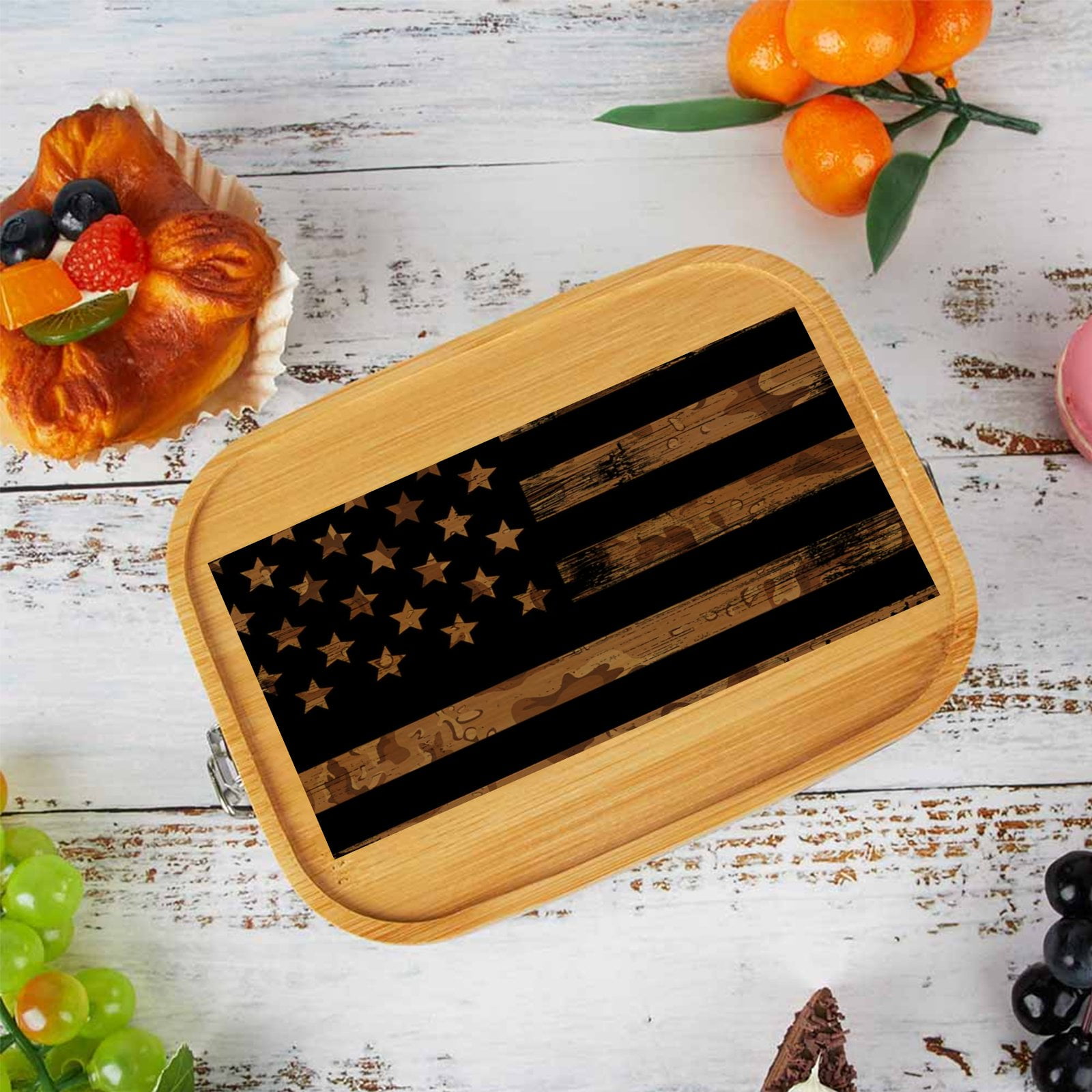 GZHJMY 304 Stainless Steel Lunch Box Bamboo Lid, American Flag Lunch ...