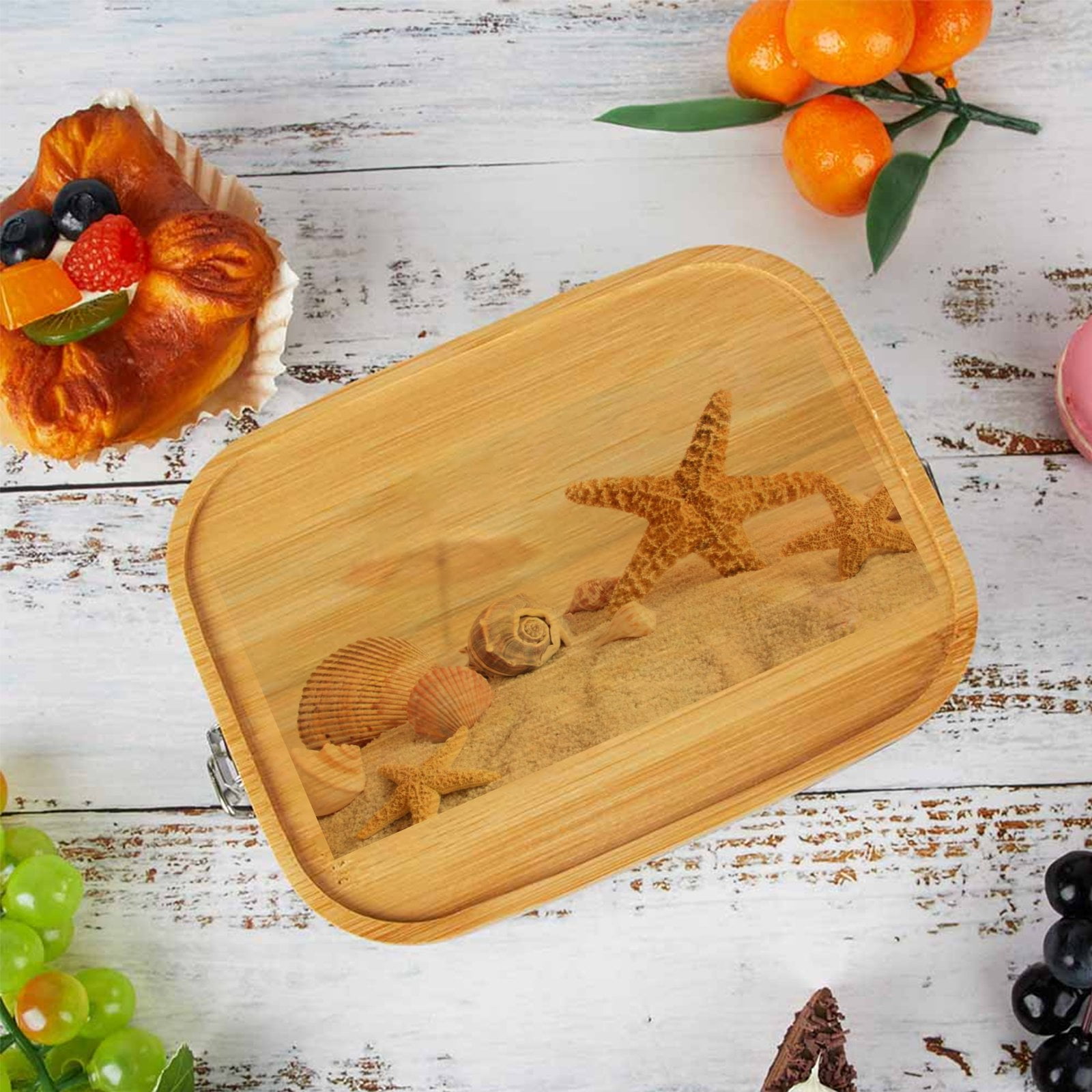 GZHJMY 304 Stainless Steel Lunch Box Bamboo Lid, Beach Starfish Lunch ...