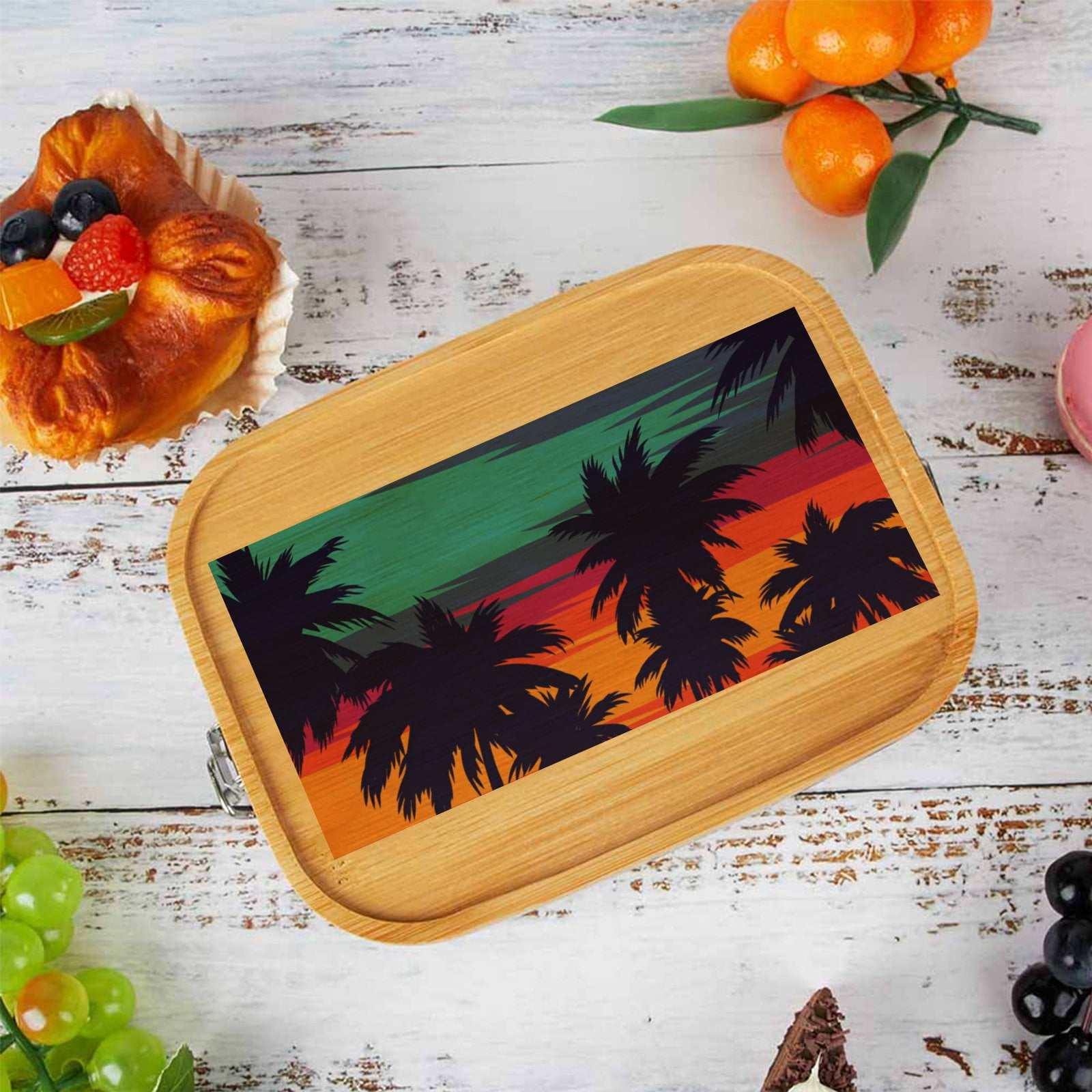 GZHJMY 304 Stainless Steel Lunch Box Bamboo Lid, Evening on The Beach ...