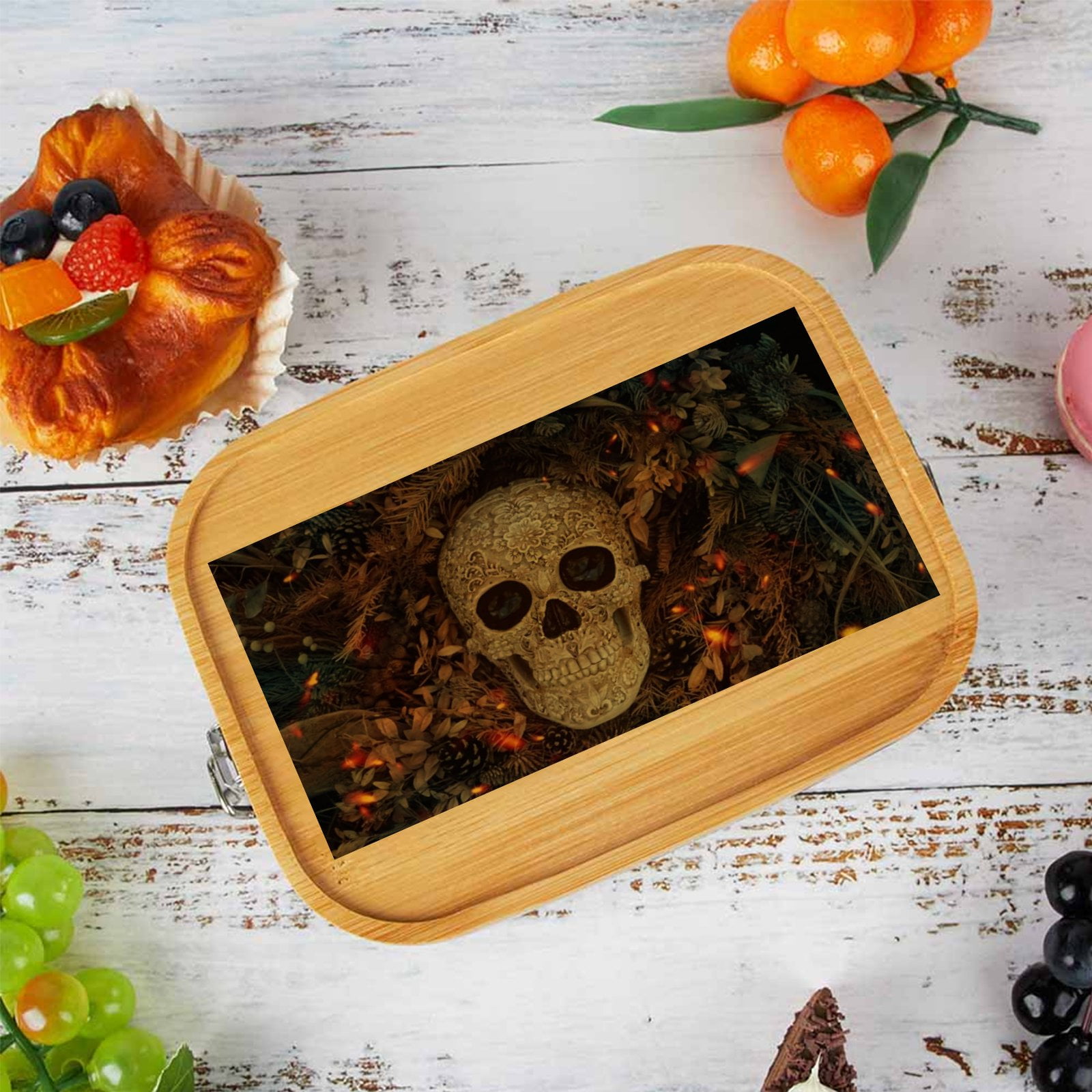 GZHJMY 304 Stainless Steel Lunch Box Bamboo Lid, Human Skull on Dark ...