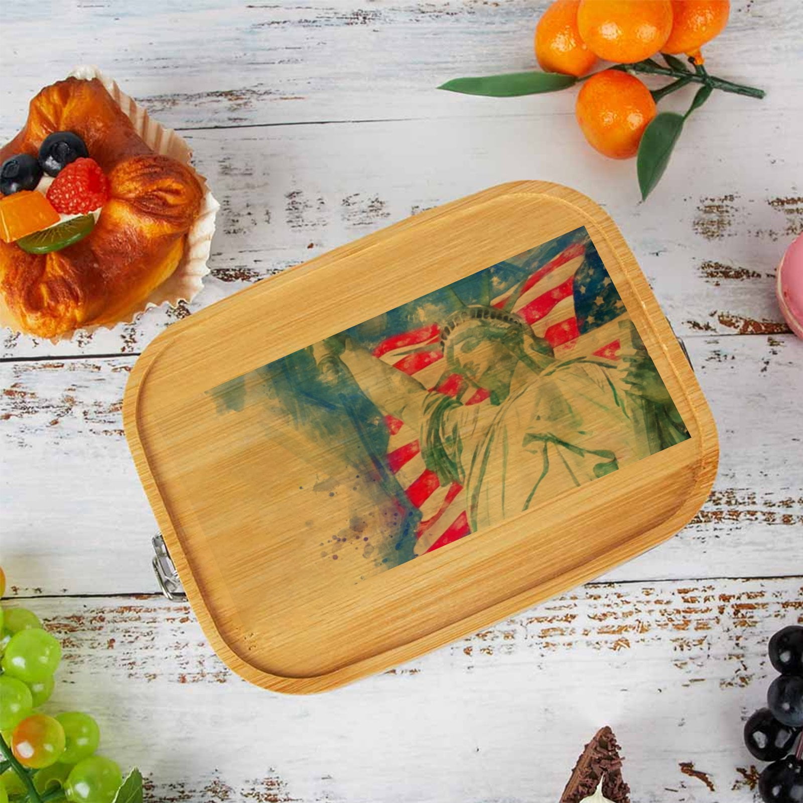 GZHJMY 304 Stainless Steel Lunch Box Bamboo Lid, Large American Flag ...