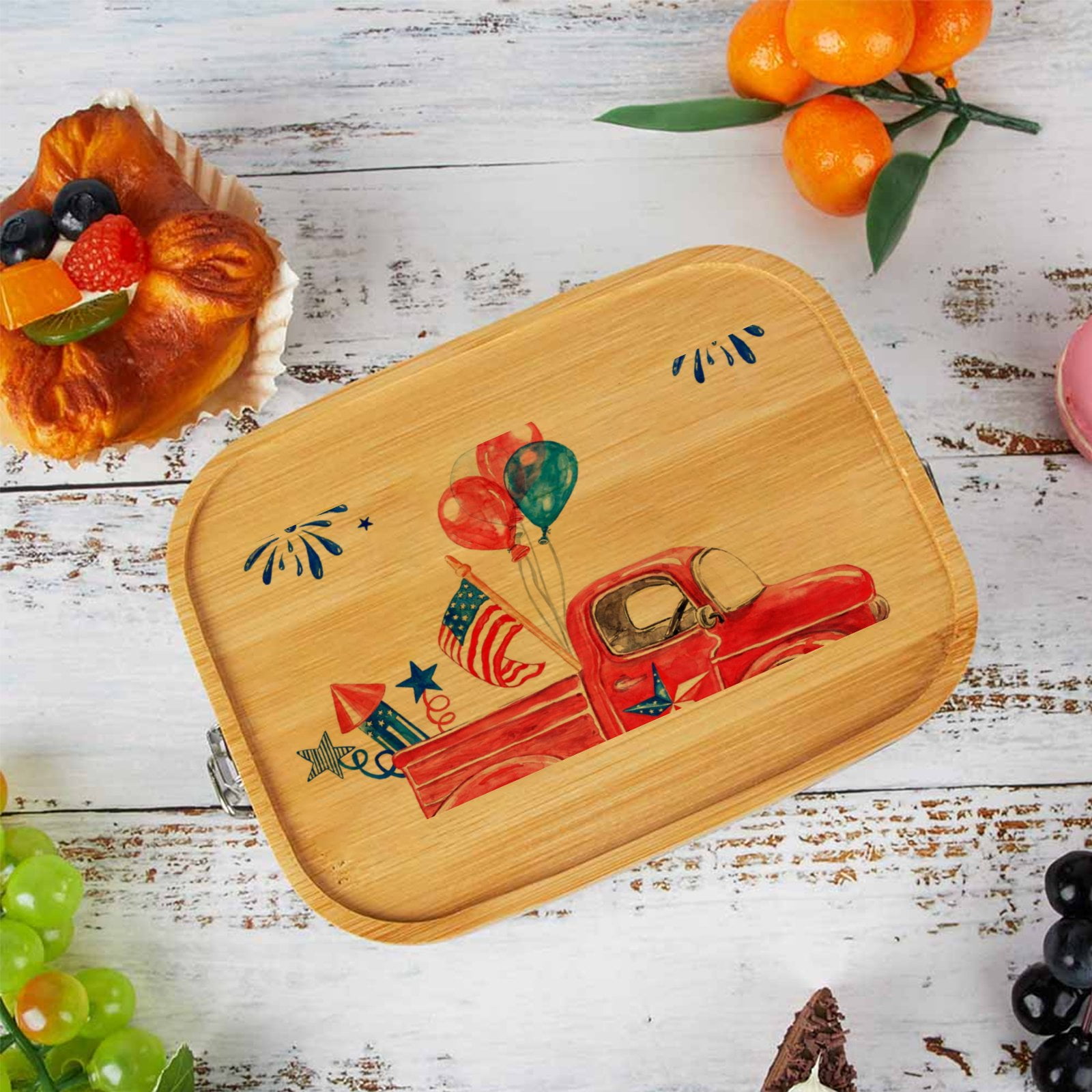 GZHJMY 304 Stainless Steel Lunch Box Bamboo Lid, Patriotic Vintage ...