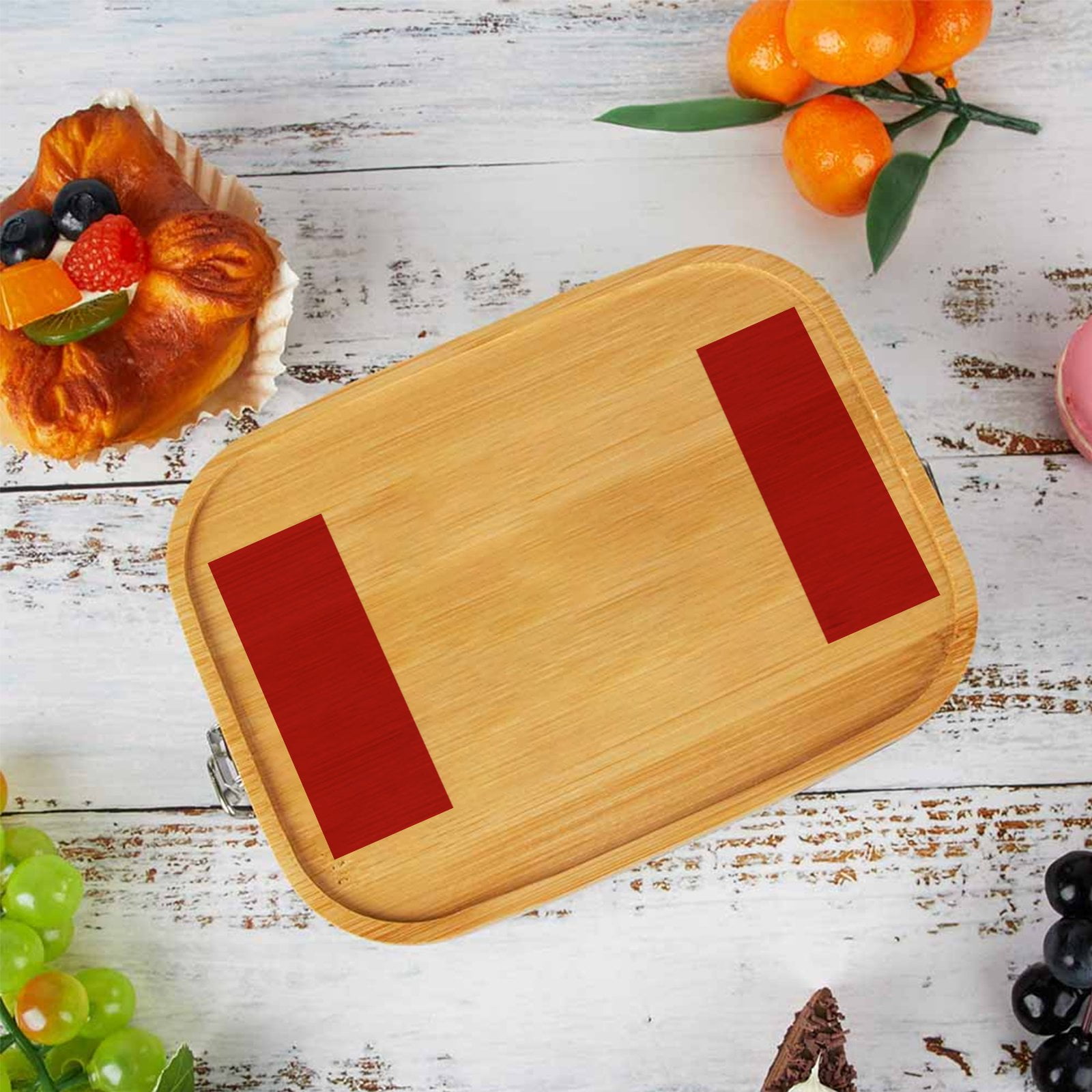 GZHJMY 304 Stainless Steel Lunch Box Bamboo Lid, Red and White Stripes ...