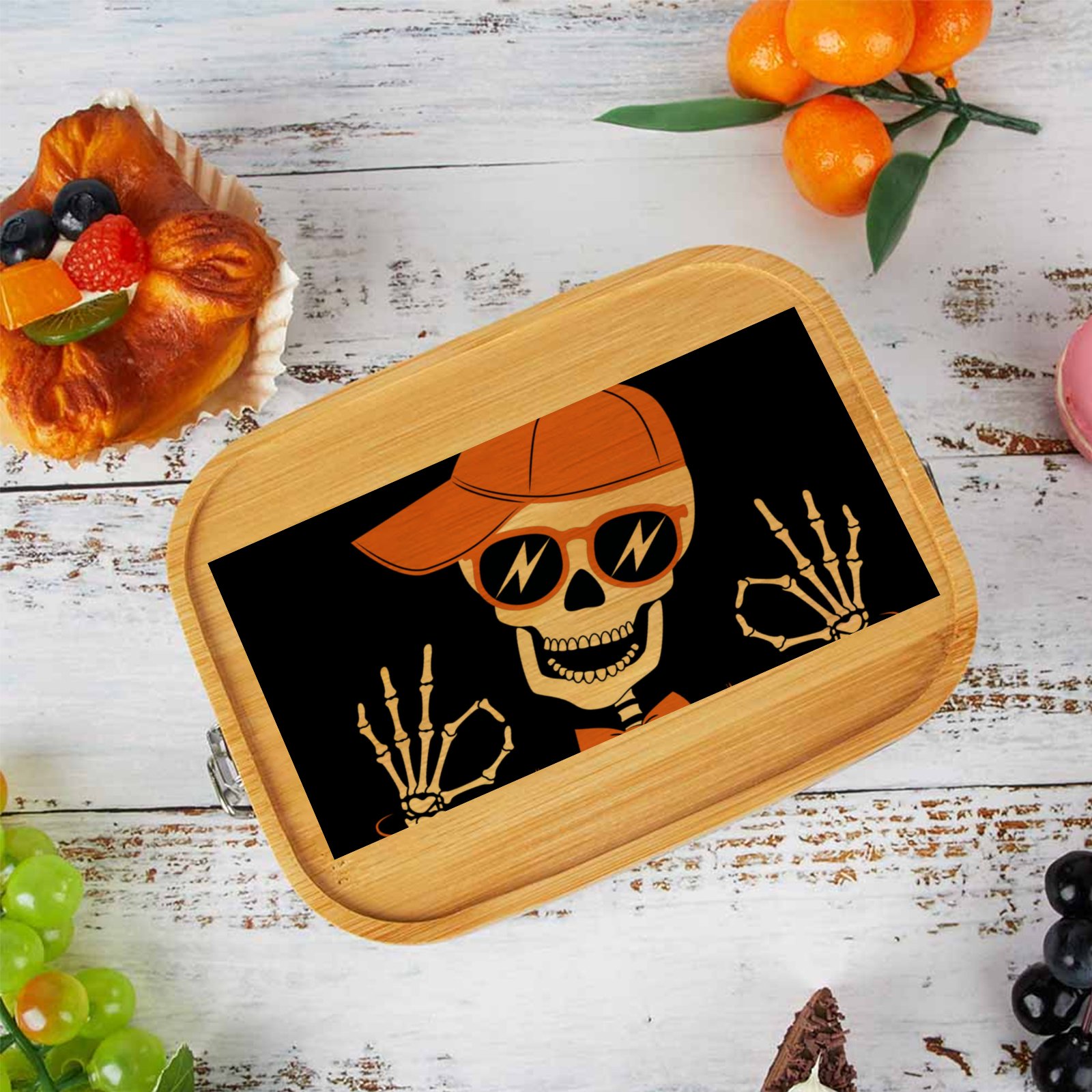 GZHJMY 304 Stainless Steel Lunch Box Bamboo Lid, Skeleton Hipster in ...