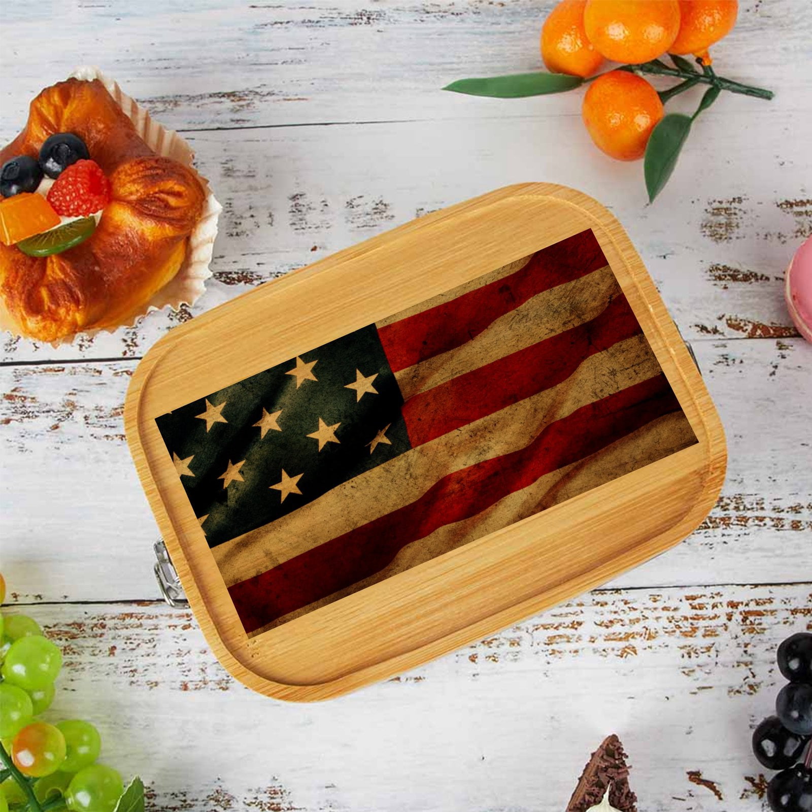 GZHJMY 304 Stainless Steel Lunch Box Bamboo Lid, The United States Flag ...