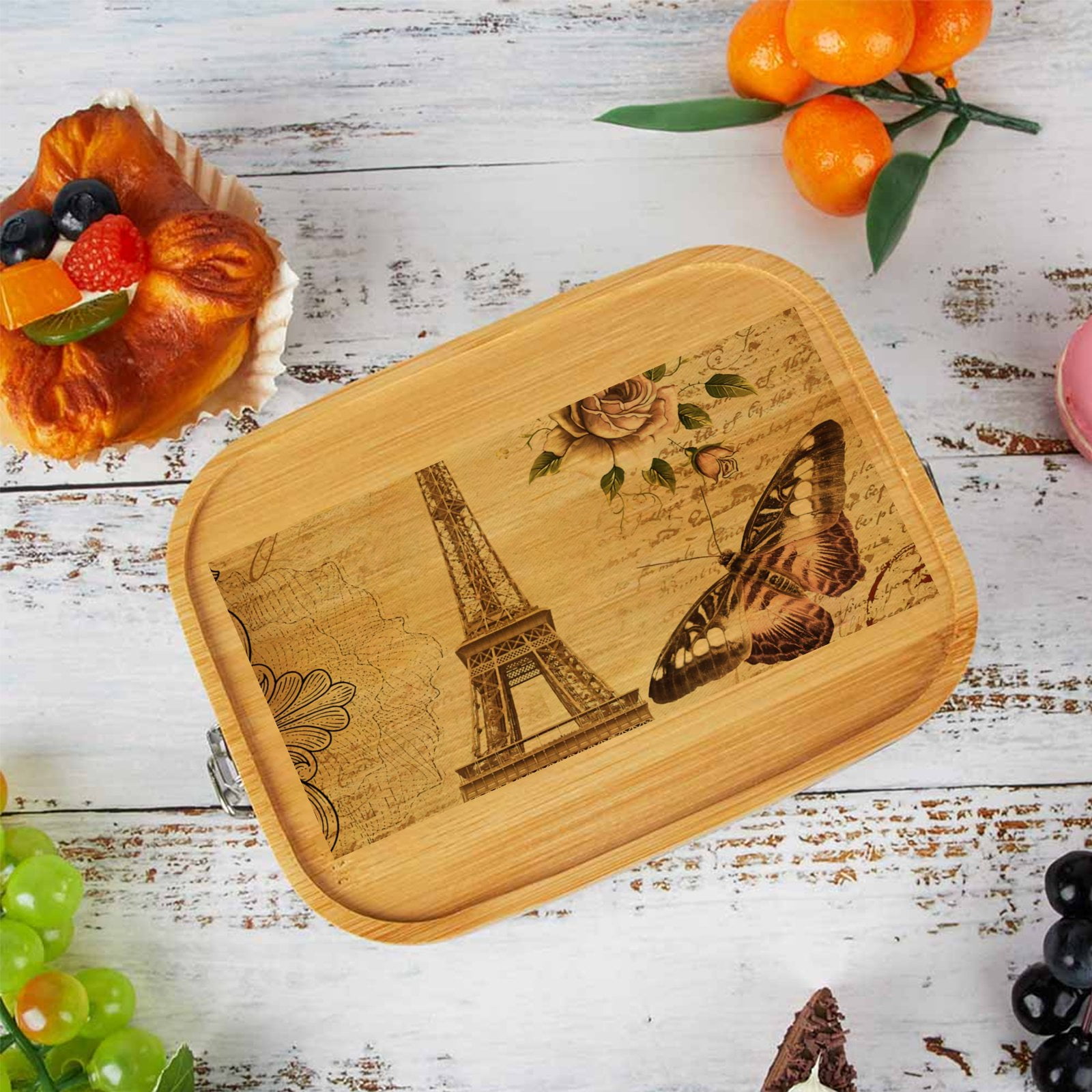 GZHJMY 304 Stainless Steel Lunch Box Bamboo Lid, Vintage Eiffel Tower ...