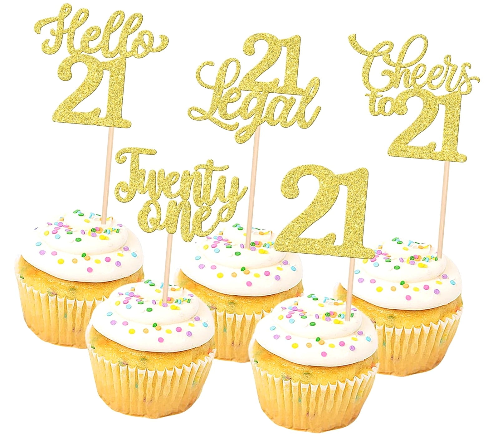 GZHJMY 30PCS Happy 21st Birthday Cupcake Toppers Glitter Twenty One 21 ...
