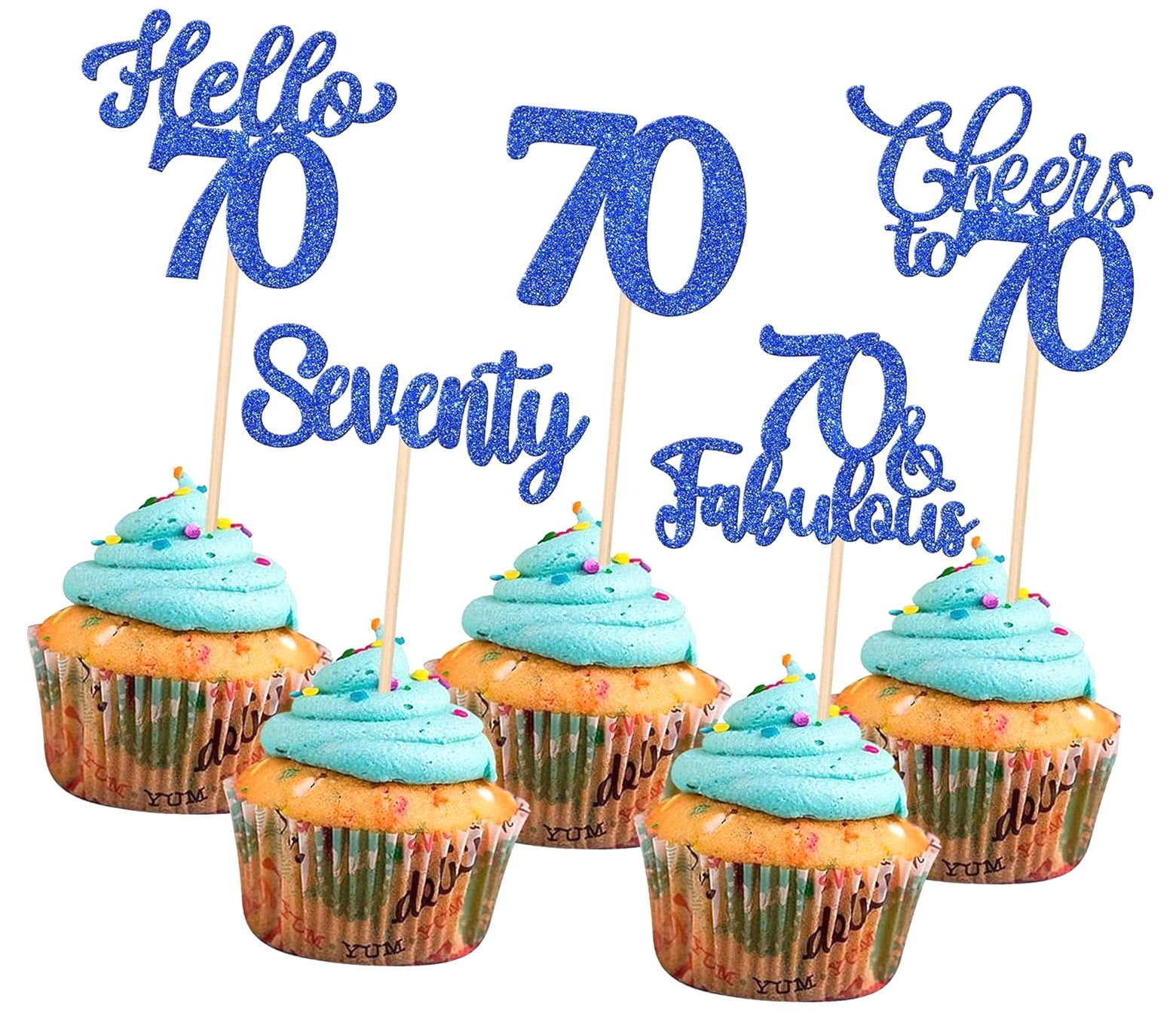 GZHJMY 30PCS Happy 70th Birthday Cupcake Toppers Glitter Hello 70 ...
