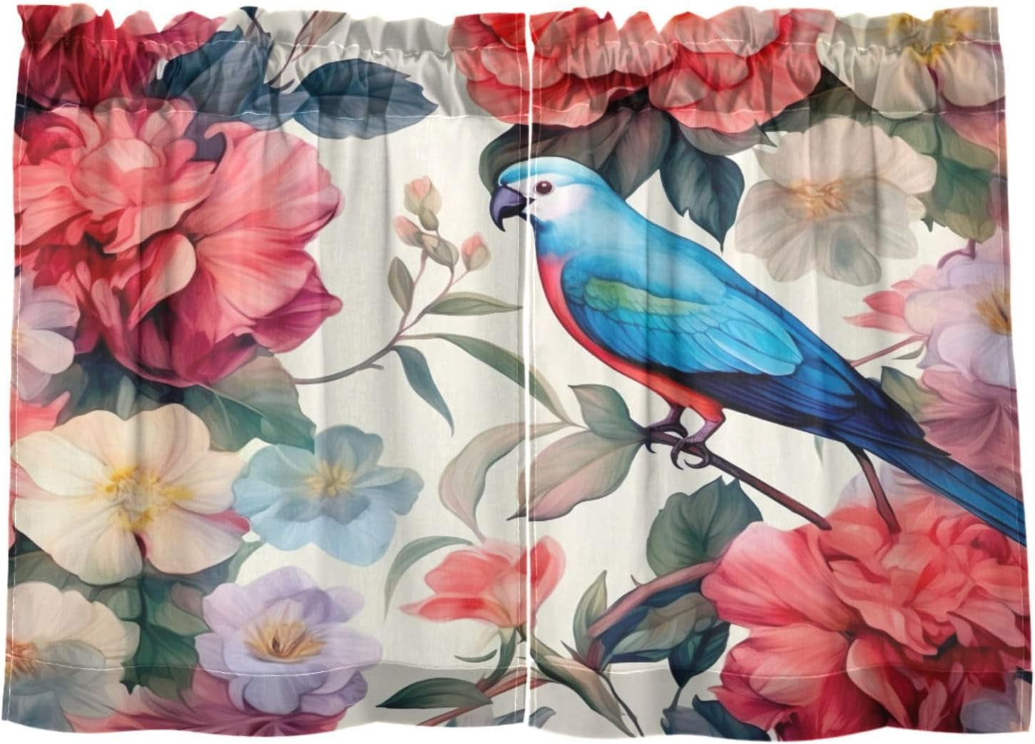GZHJMY 36 Inch Length Kitchen Curtains Birds Flowers 2 Panels Half ...