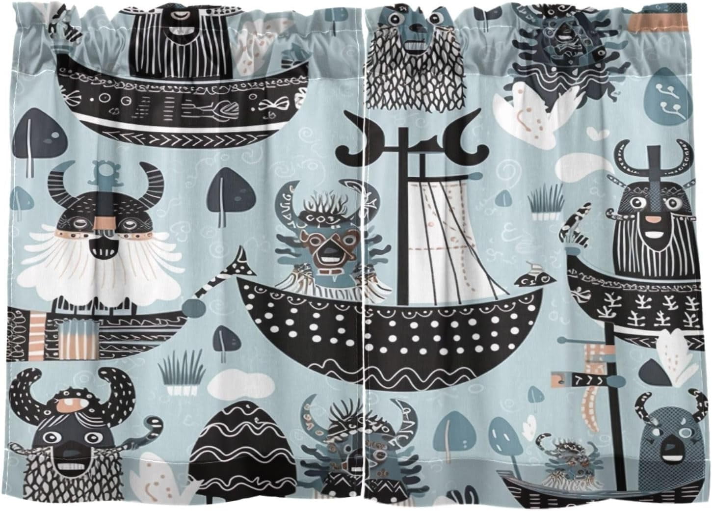 GZHJMY 36 Inch Length Kitchen Curtains Cartoon Vikings 2 Panels Half ...