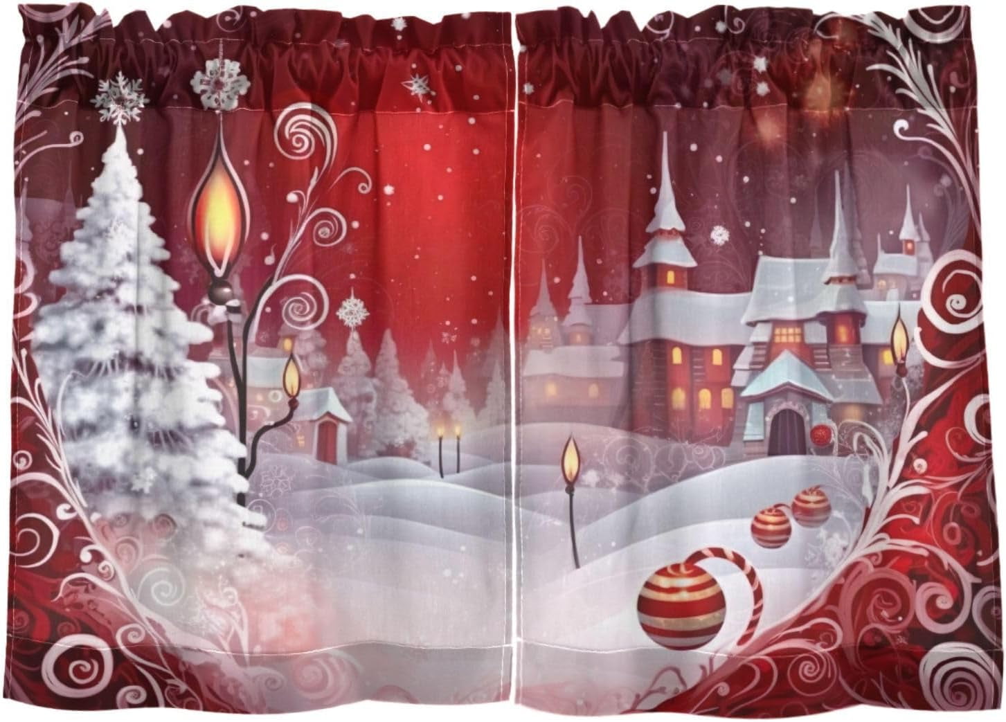 GZHJMY 36 Inch Length Kitchen Curtains Christmas Background 2 Panels ...