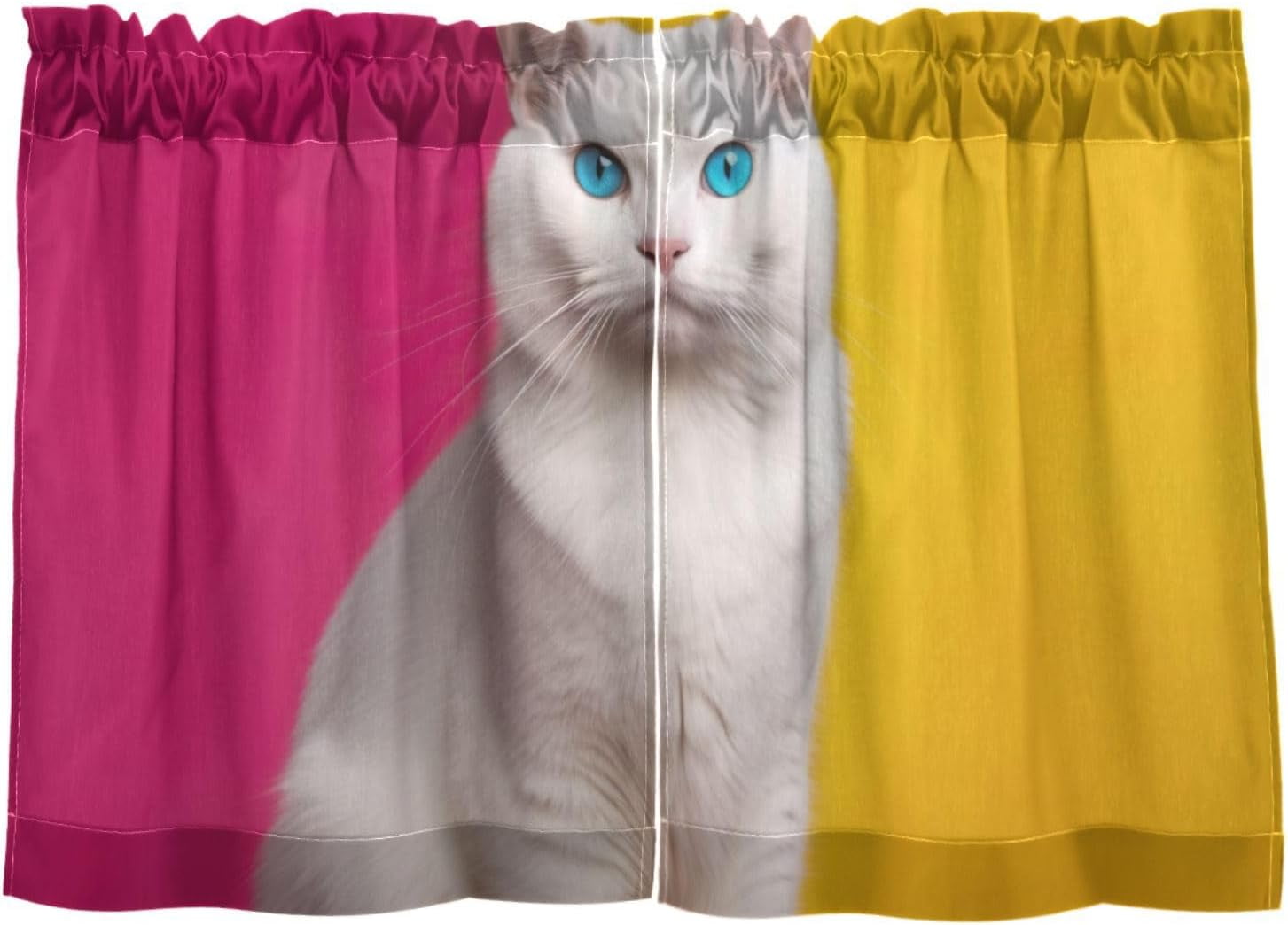 GZHJMY 36 Inch Length Kitchen Curtains Cute Cats 2 Panels Half Window ...