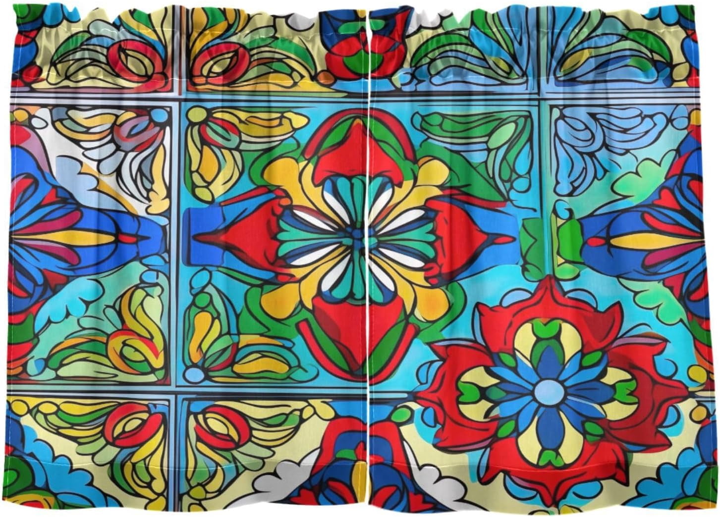 GZHJMY 36 Inch Length Kitchen Curtains Mexico Pattern 2 Panels Half ...