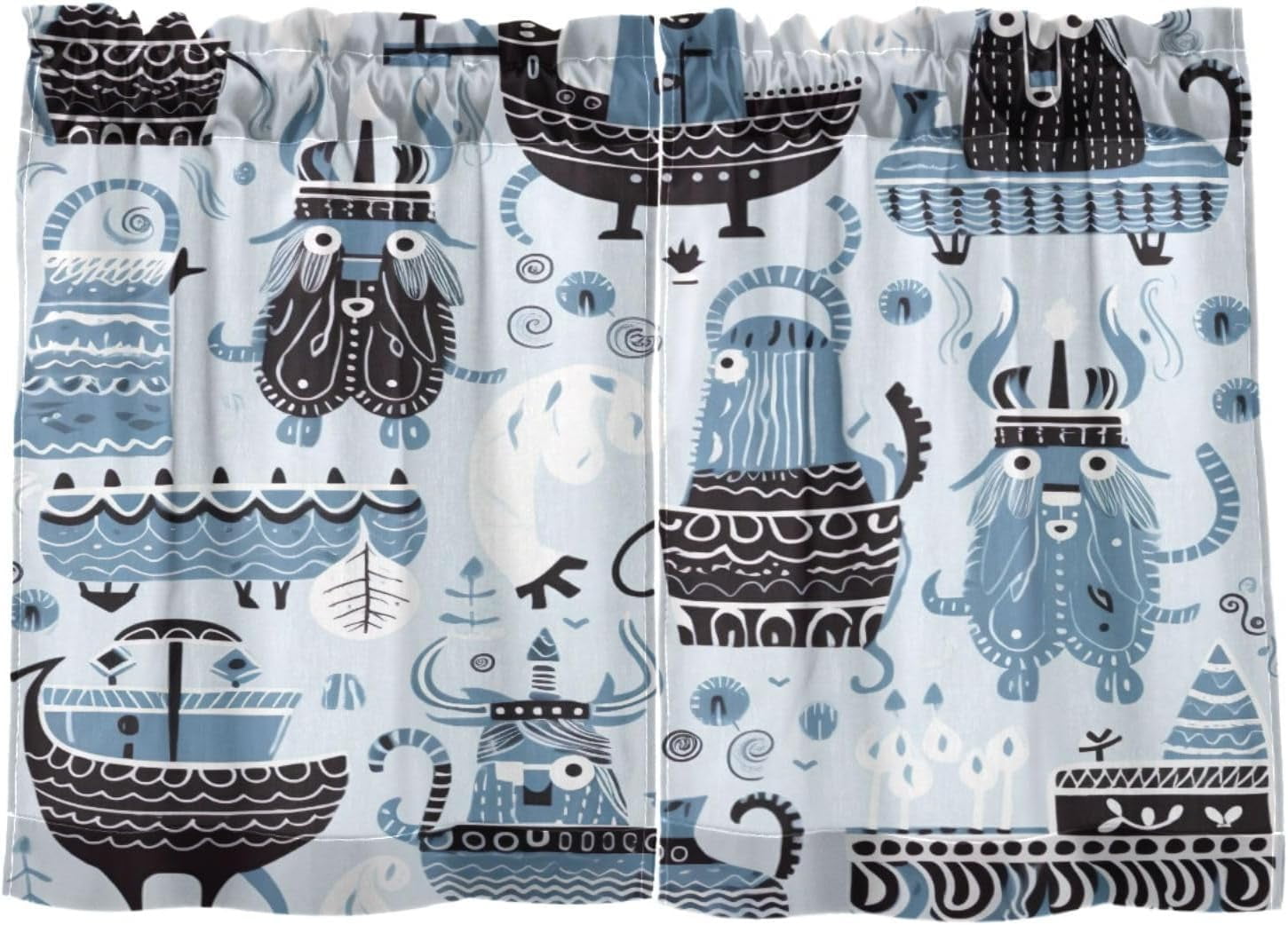 GZHJMY 36 Inch Length Kitchen Curtains Vikings Ship 2 Panels Half ...