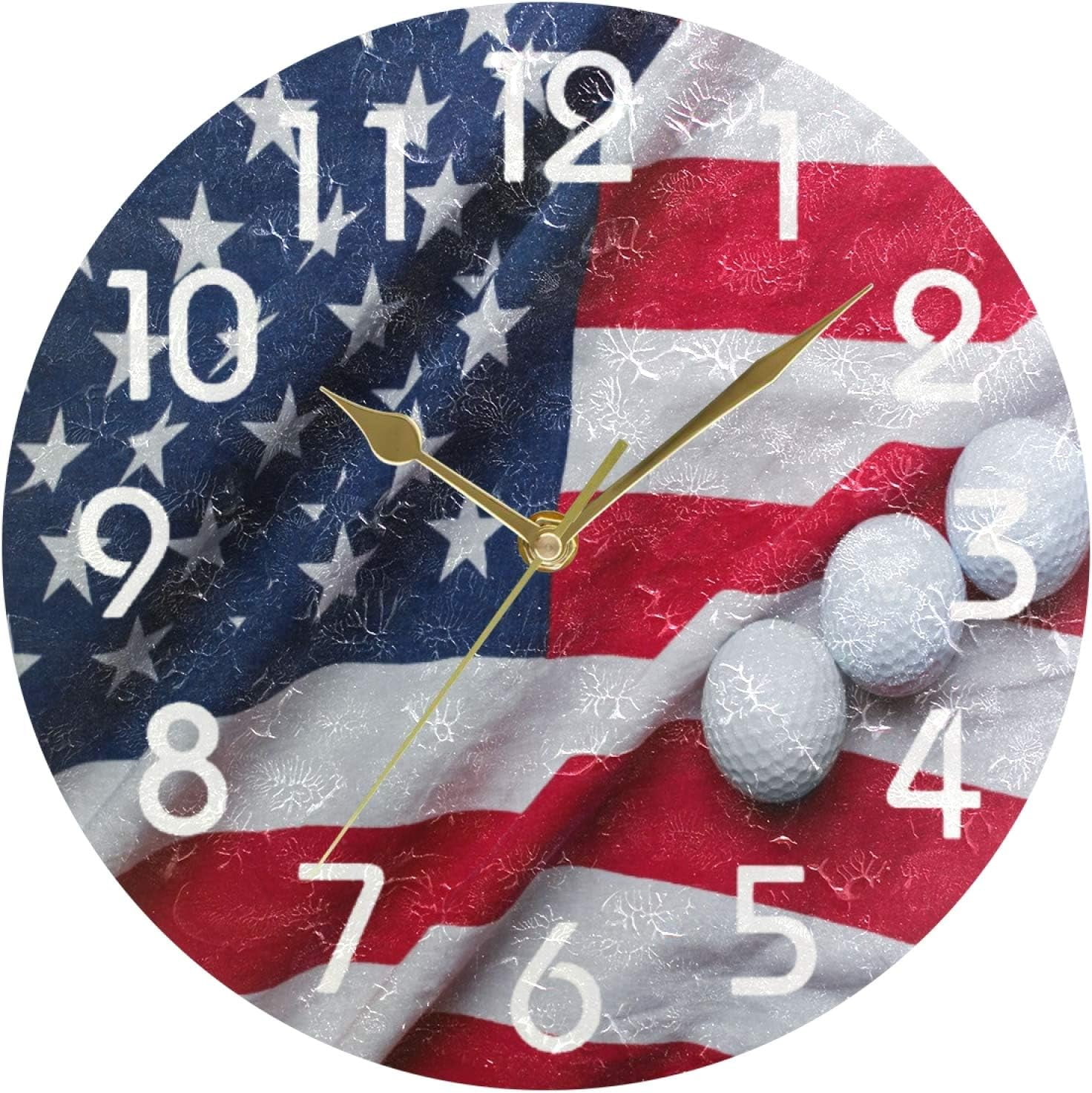 GZHJMY 3D American Flag Golf Ball Round Wall Clock, 9.5 Inch Battery ...
