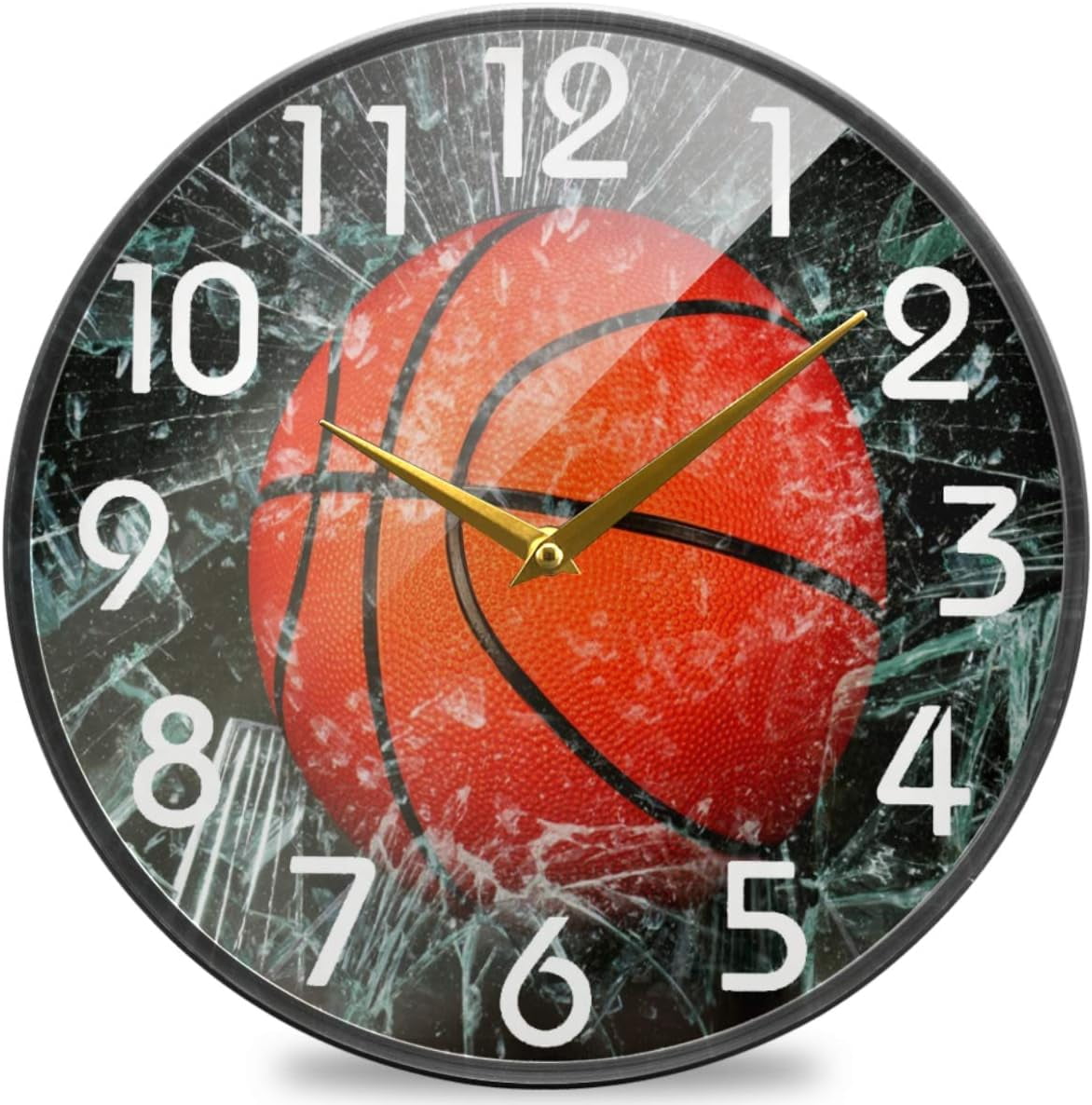 GZHJMY 3D Basketball Breaking Glass Round Wall Clock, 9.5 Inch Silent ...