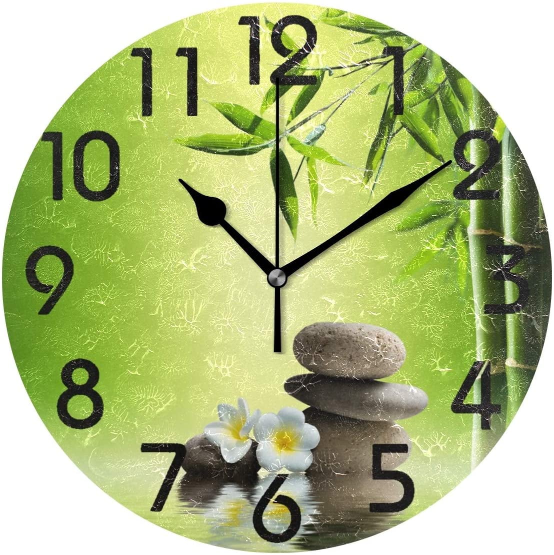 GZHJMY 3D Beautiful Bamboo and Stones on Water Print Round Wall Clock Decorative, 9.5 Inch ...