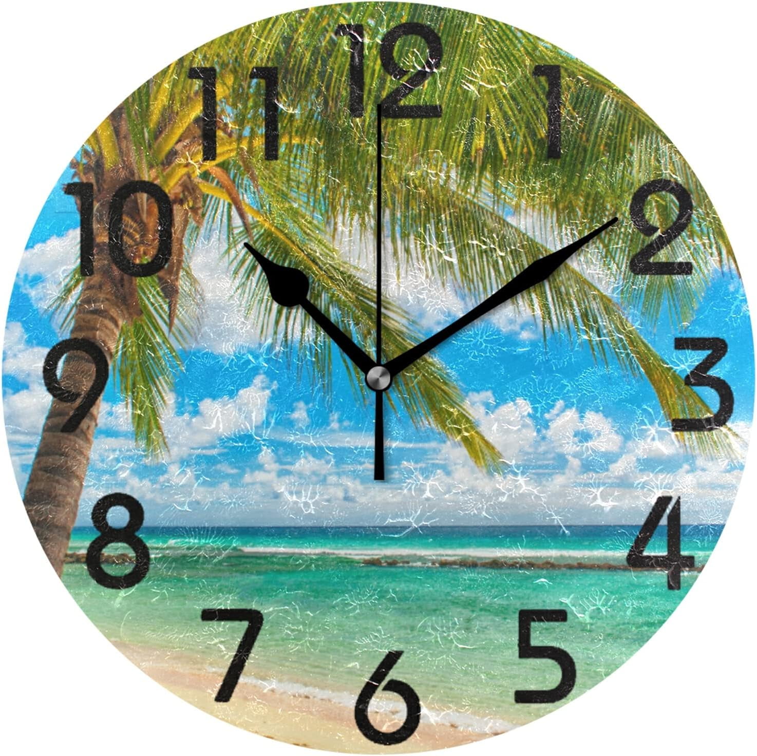 GZHJMY 3D Beautiful Caribbean Beach Palm Round Wall Clock, 9.5 Inch ...