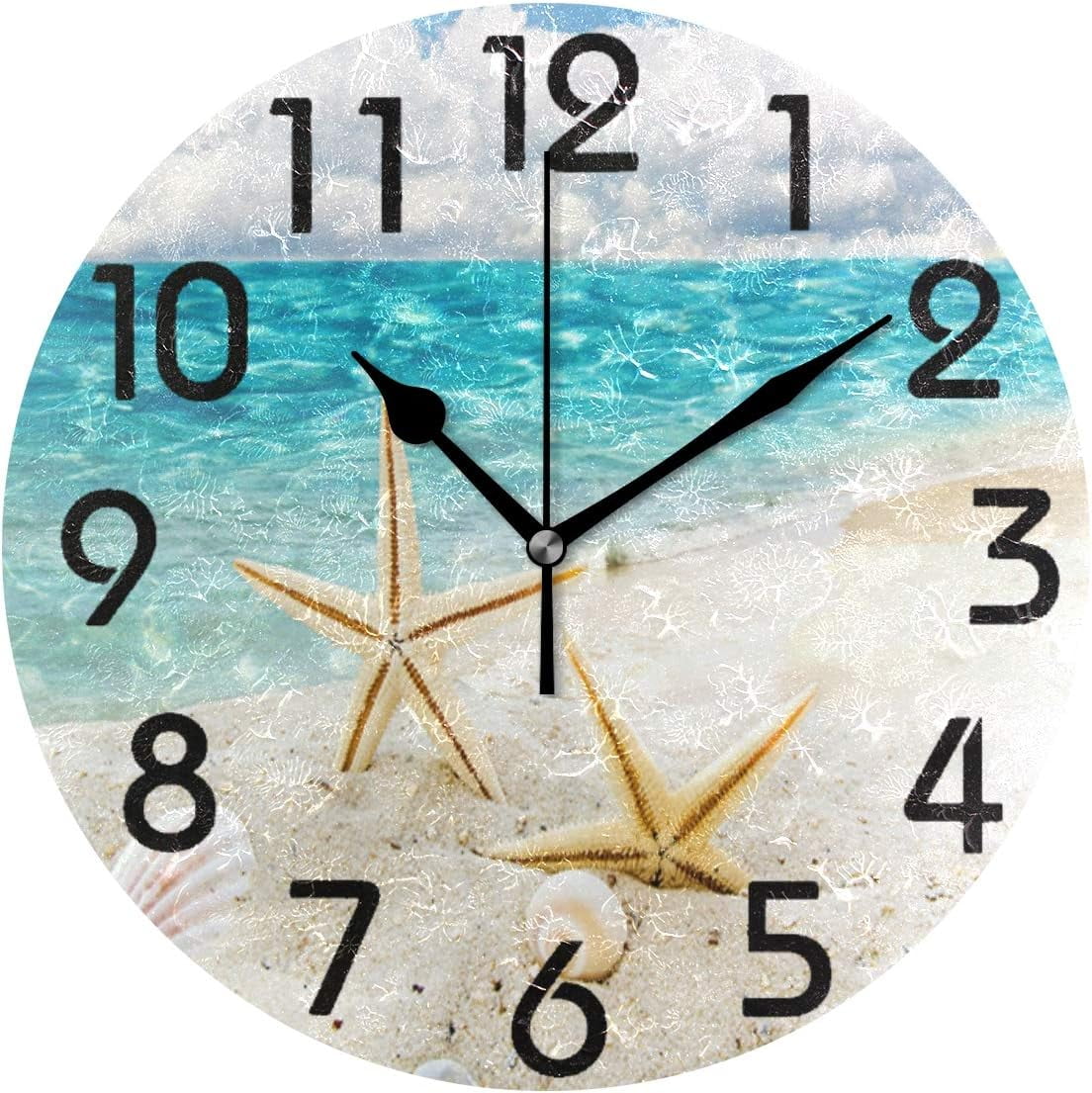 GZHJMY 3D Beautiful Ocean Starfish Round Wall Clock, 9.5 Inch Battery ...