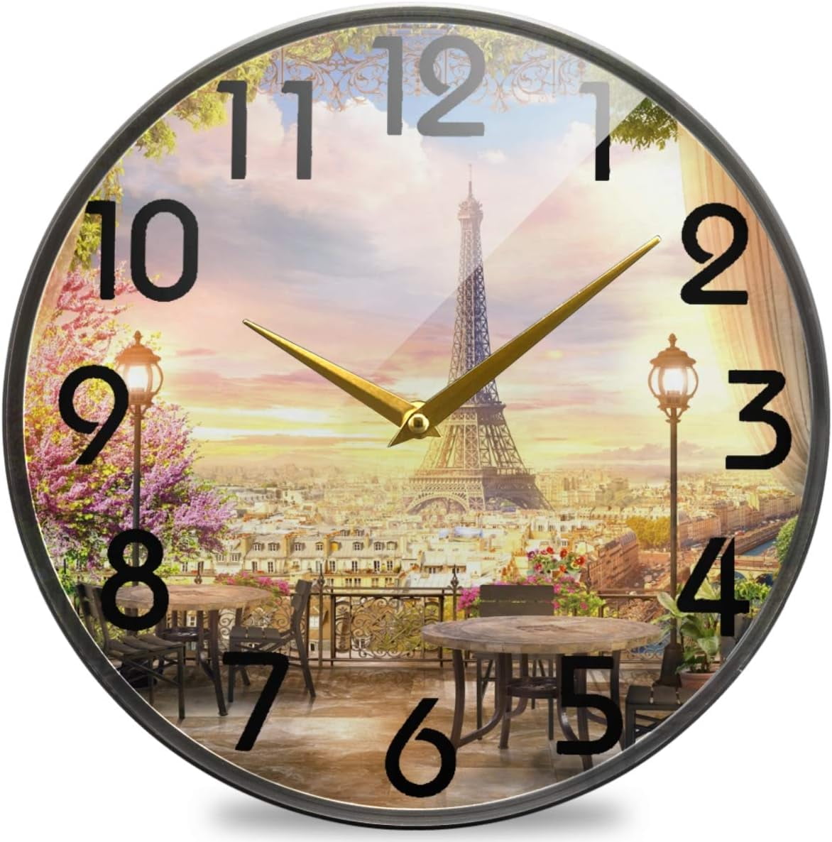 GZHJMY 3D Beautiful Paris View from Balcony Cafe Eiffel Tower Round ...