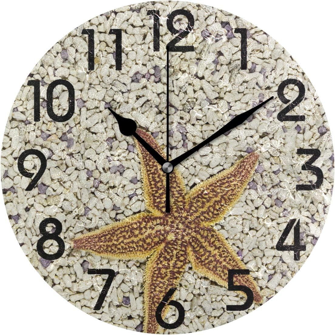 GZHJMY 3D Beautiful Starfish on Pebble Summer Beach Round Wall Clock ...