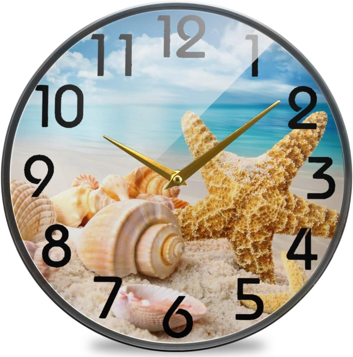 GZHJMY 3D Beautiful Starfish and Seashells On Beach Print Round Wall ...