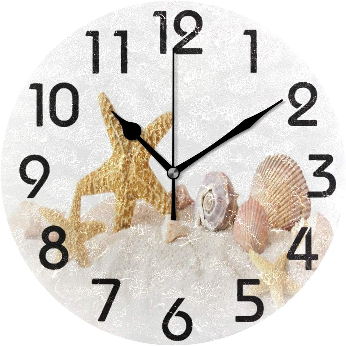 GZHJMY 3D Beautiful Starfish Shells On Beach Round Wall Clock, 9.5 Inch ...