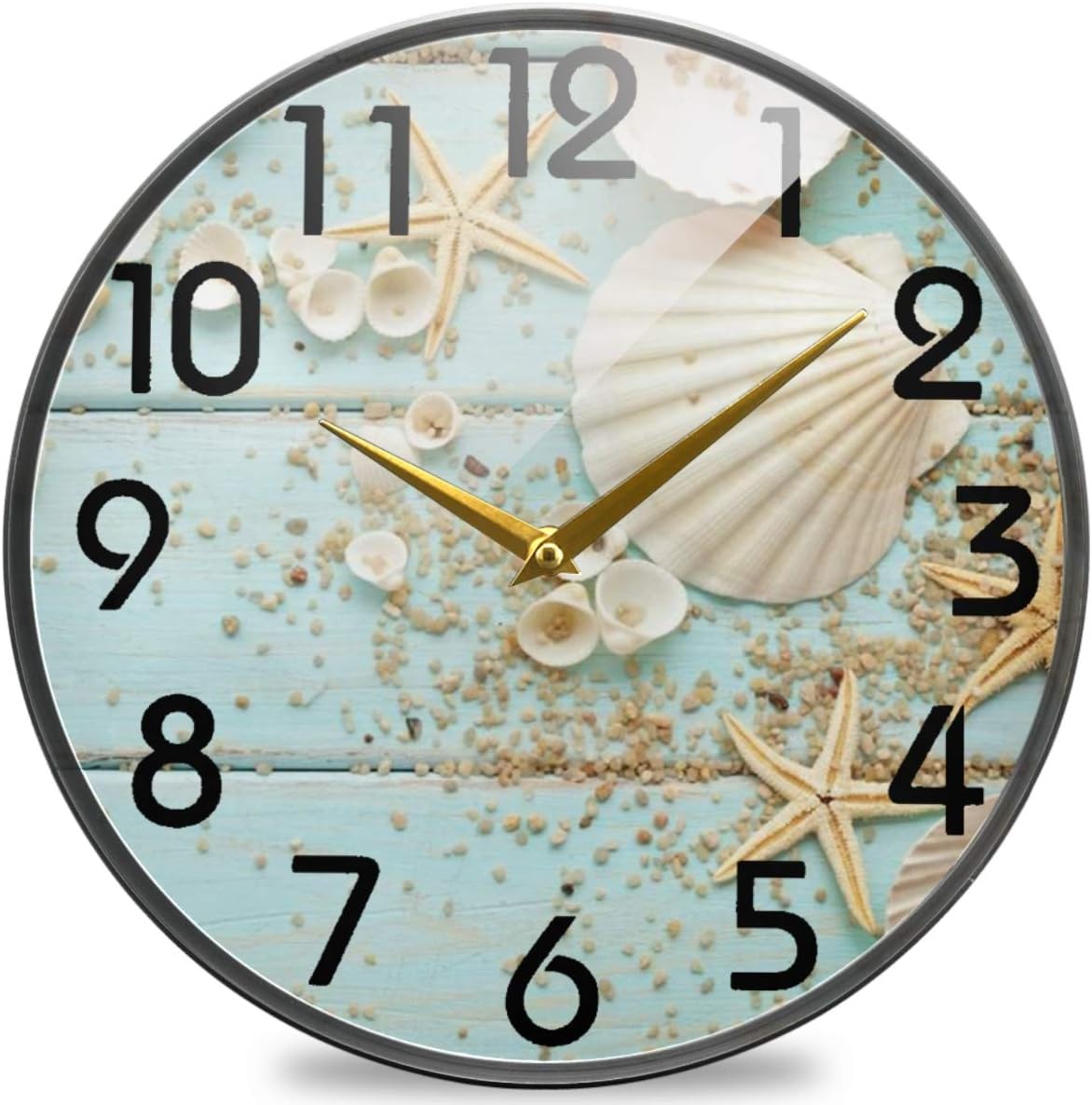 GZHJMY 3D Beautiful Starfish Shells On Wooden Board Print Round Wall ...