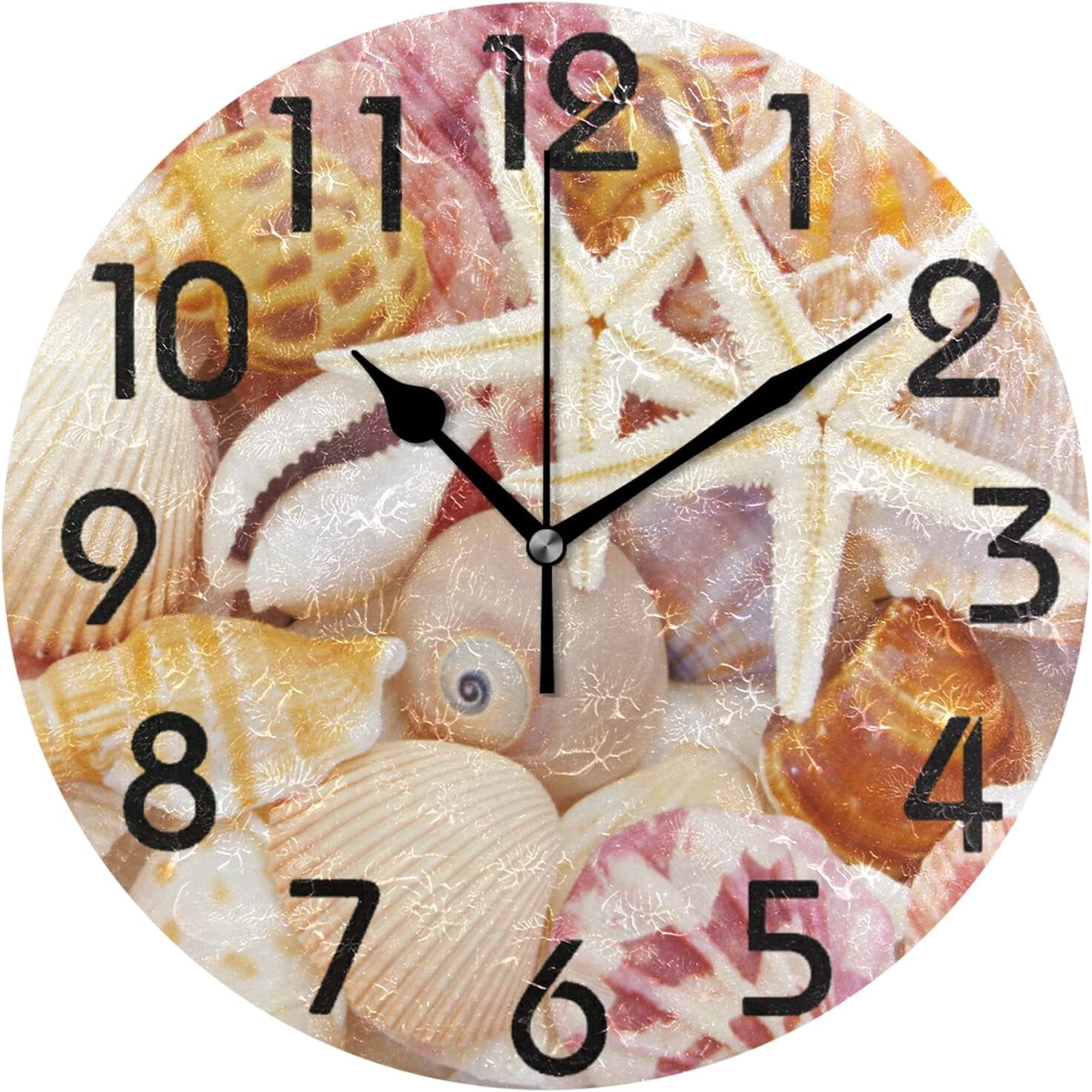 GZHJMY 3D Beautiful Summer Seashells Starfish Round Wall Clock, 9.5 ...