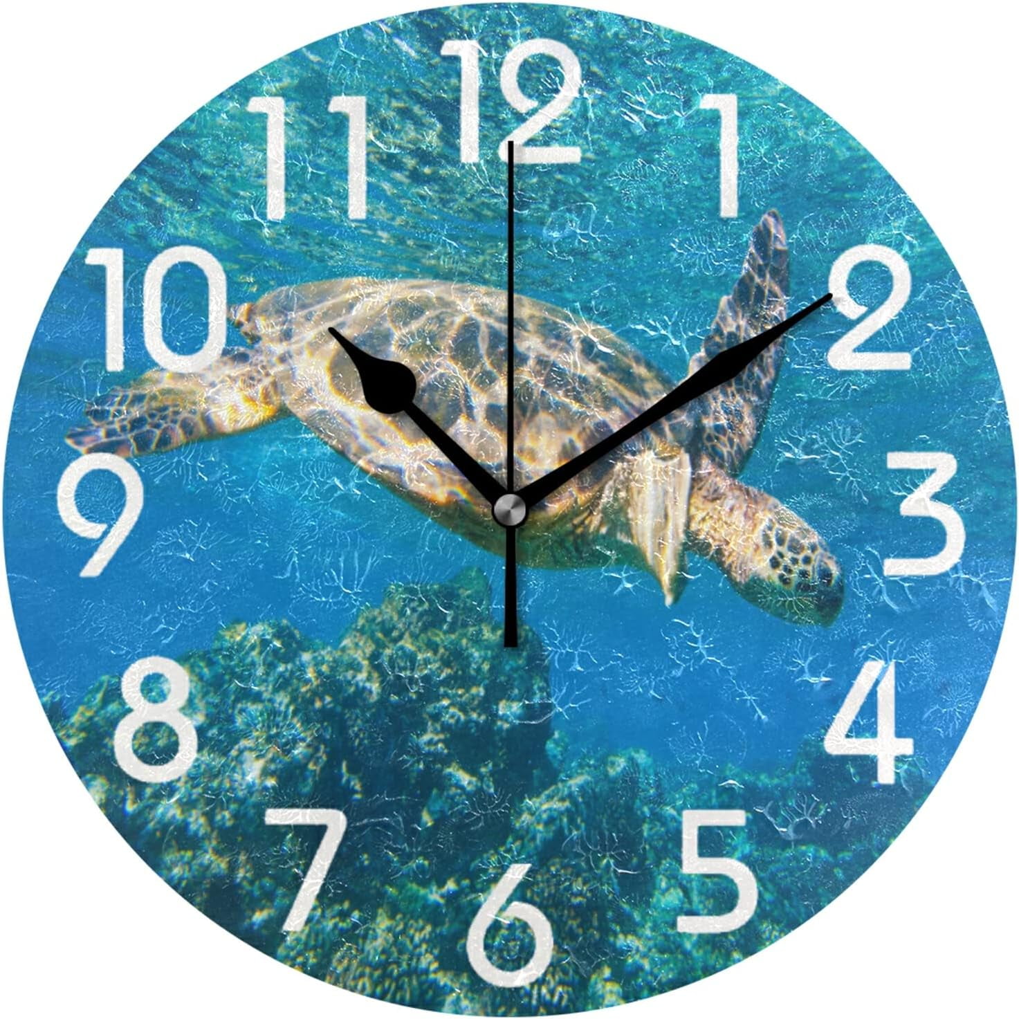 GZHJMY 3D Beautiful Swimming Sea Turtle Round Wall Clock, 9.5 Inch ...