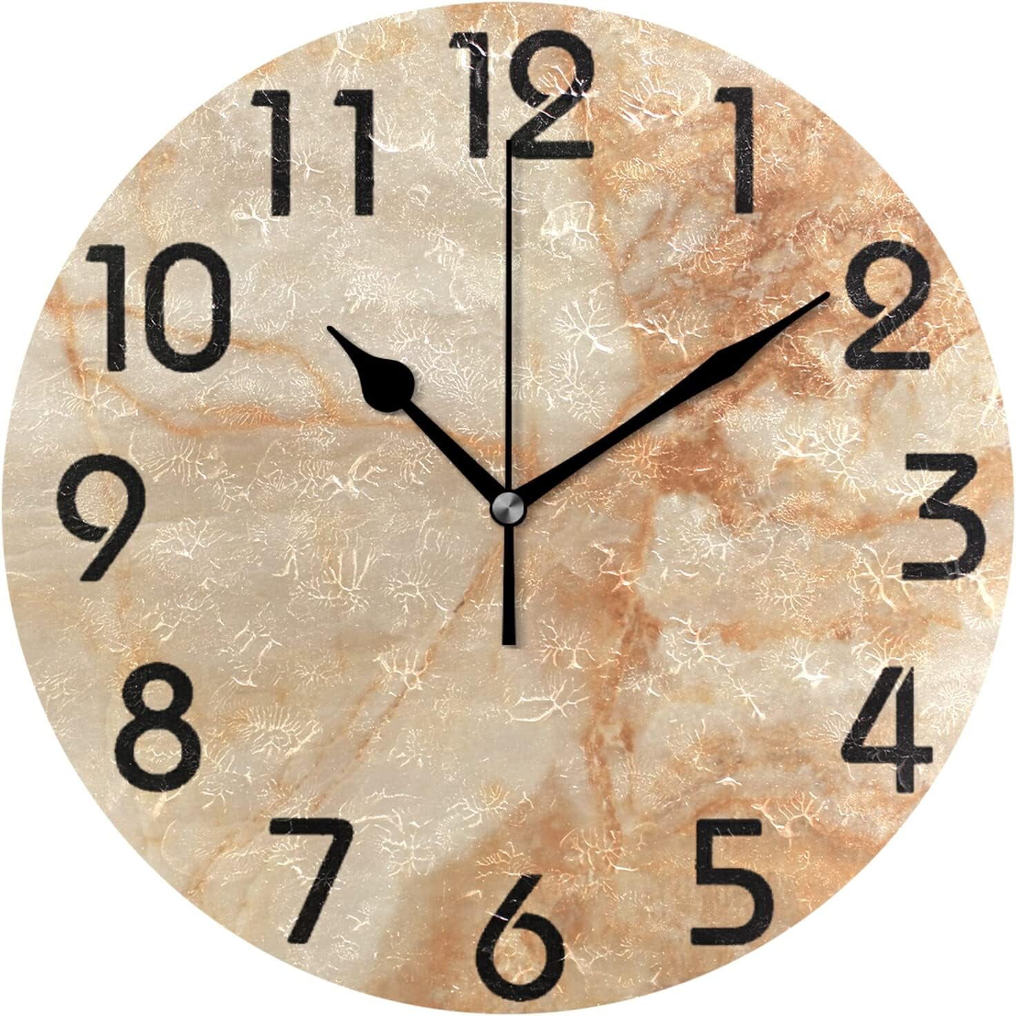GZHJMY 3D Beige Marble Stone Printed Round Wall Clock, 9.5 Inch Battery ...