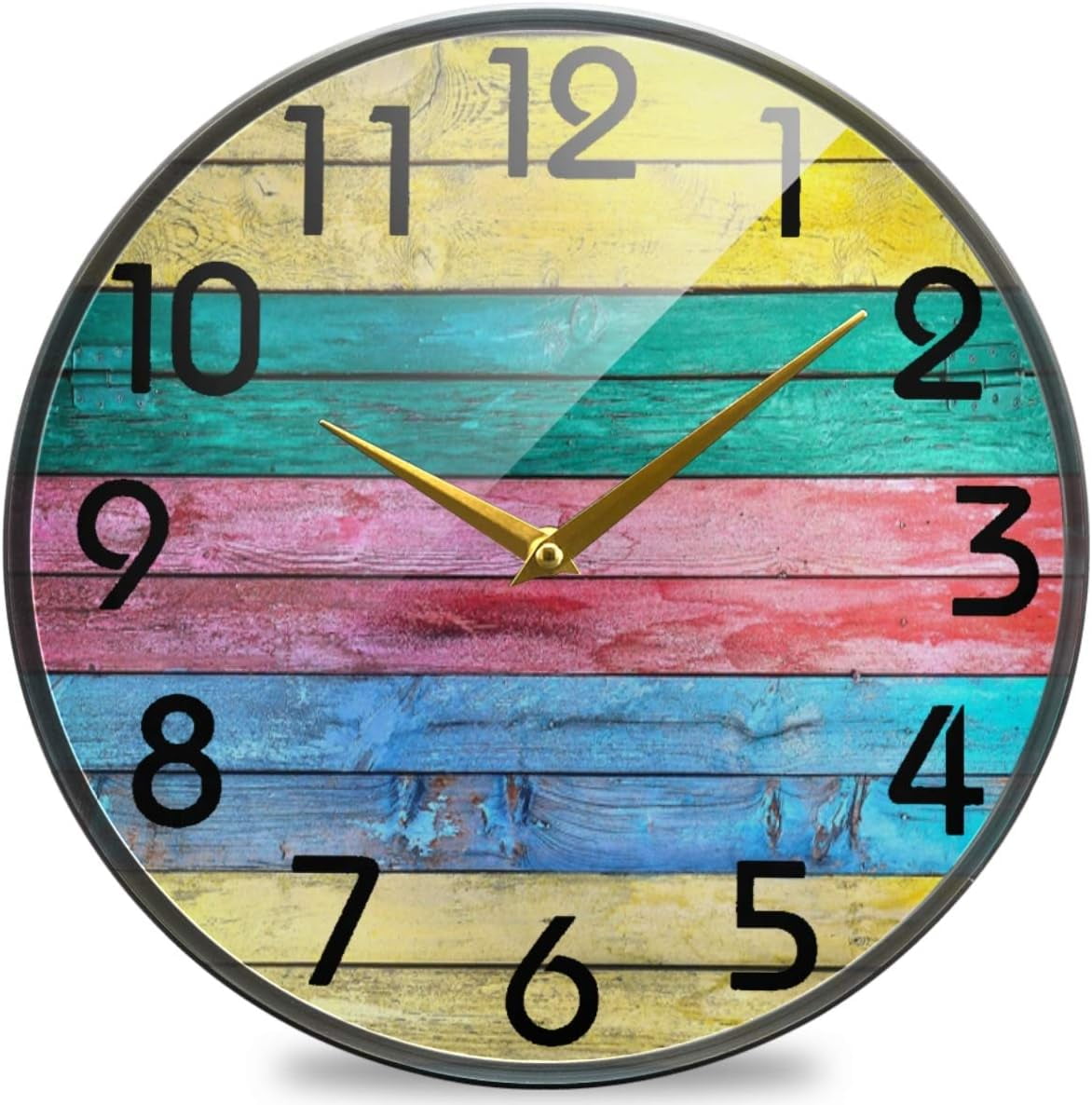 GZHJMY 3D Colorful Doors Boards Print Round Wall Clock, 9.5 Inch Silent ...