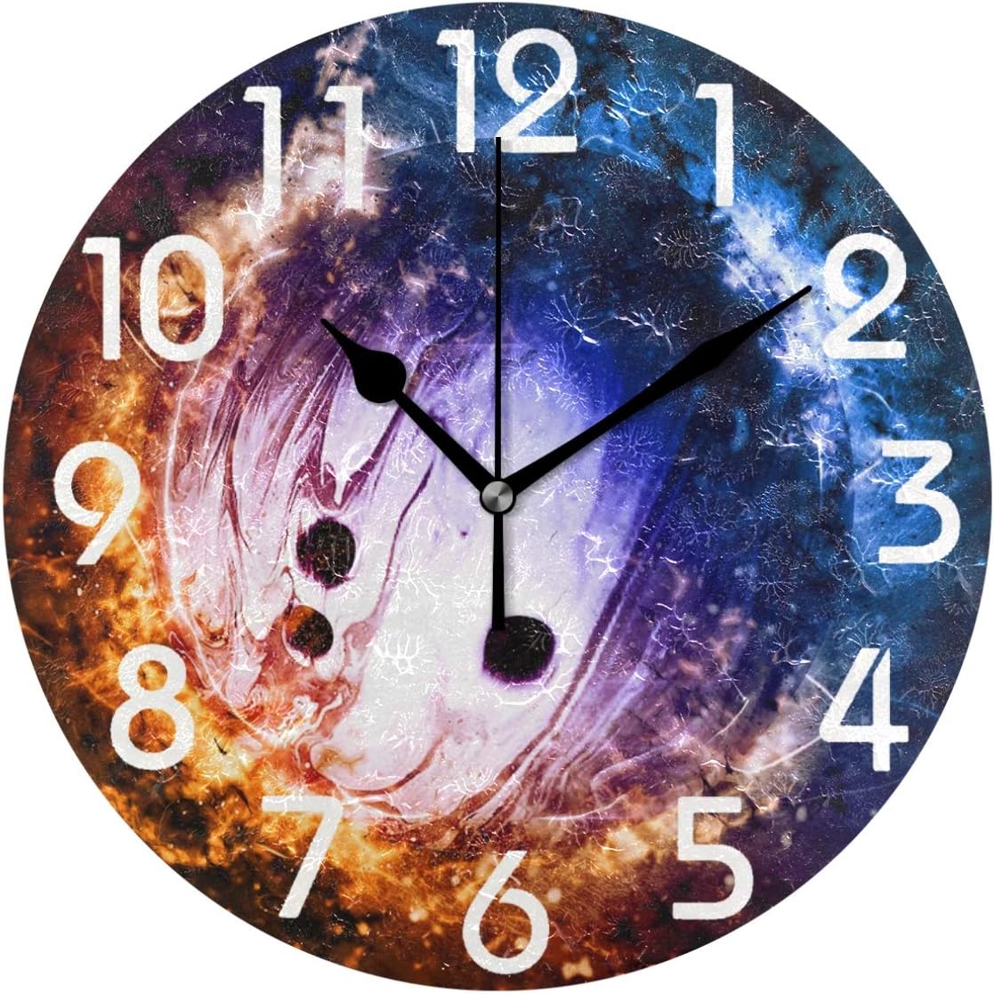 GZHJMY 3D Cool Fire and Water Bowling Ball Print Round Wall Clock ...