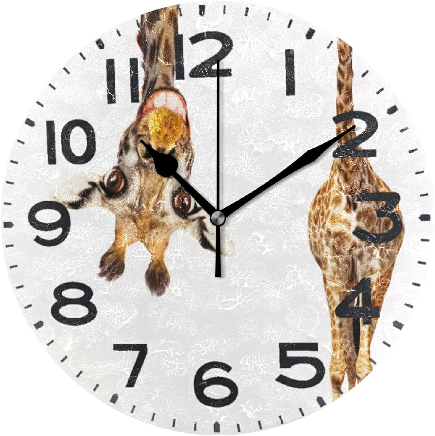 GZHJMY 3D Funny Cute Upside Down Giraffe Round Wall Clock, 9.5 Inch Battery Operated Quartz ...