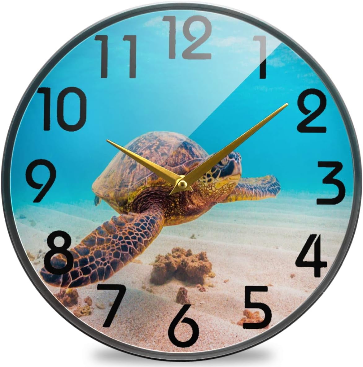 GZHJMY 3D Hawaiian Ocean Sea Turtle Print Round Wall Clock, 9.5 Inch ...