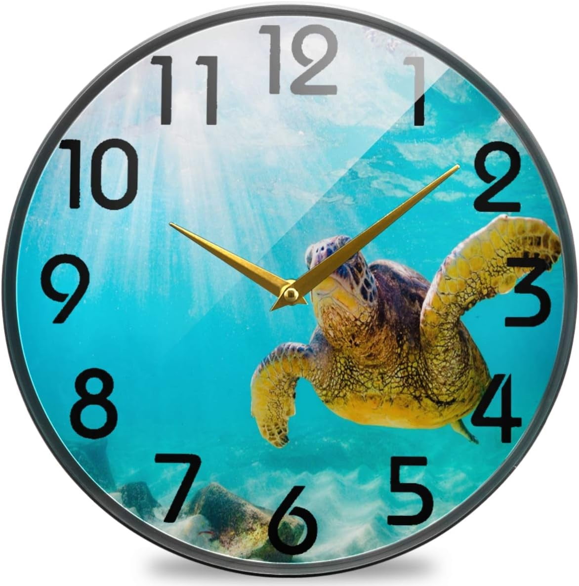 GZHJMY 3D Hawaiian Swimming Sea Turtle Print Round Wall Clock, 9.5 Inch ...